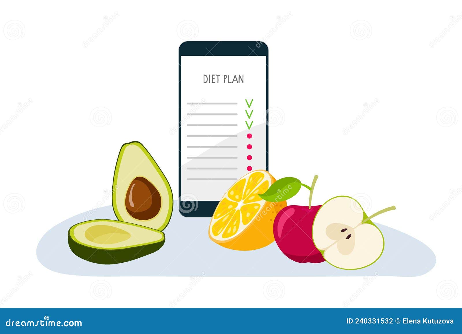 Smartphone Diet Plan. Abstract Smartphone Interface with List ...