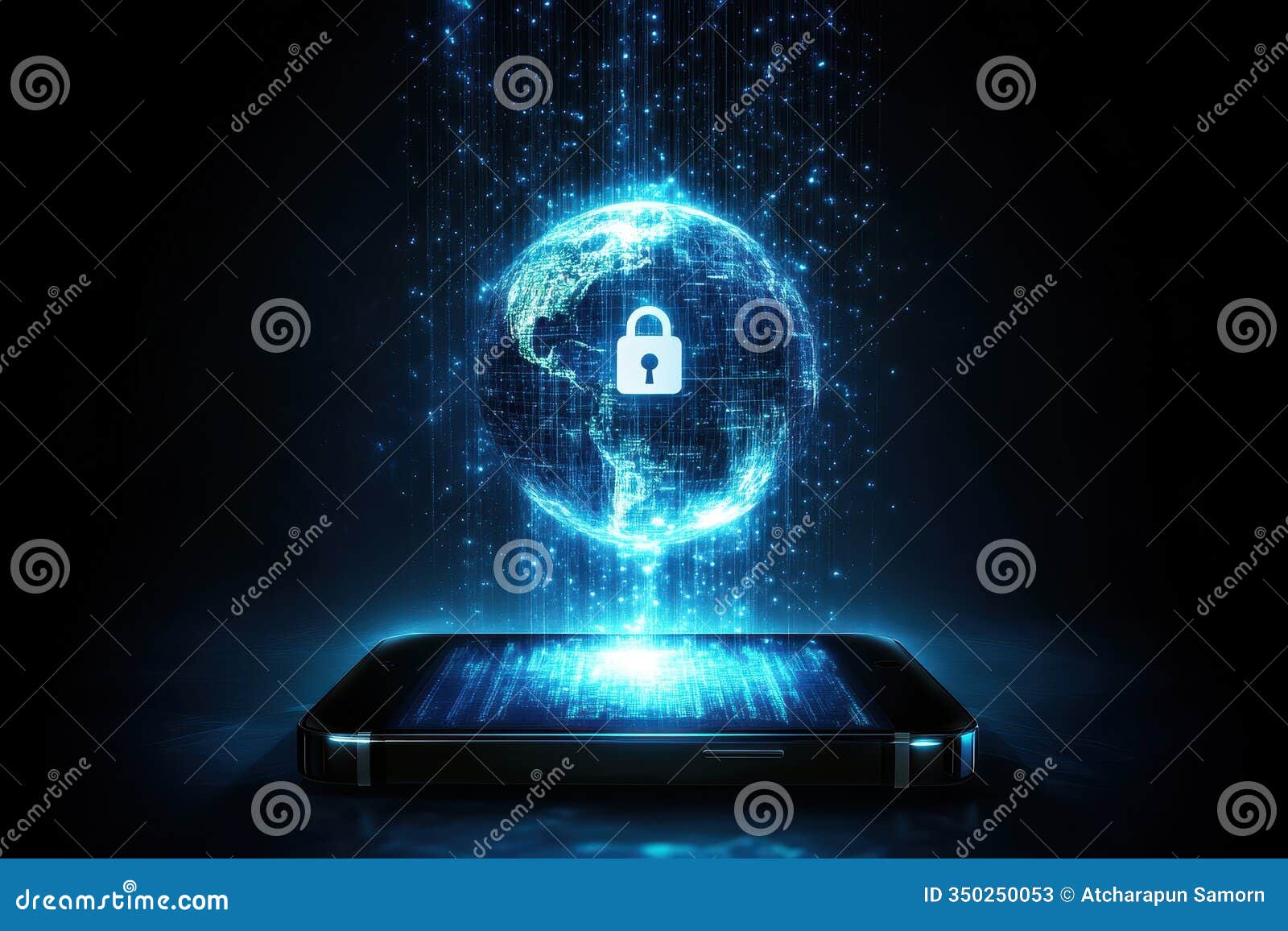 Smartphone with Digital Earth and Secure Lock Icon Illustrating Global ...