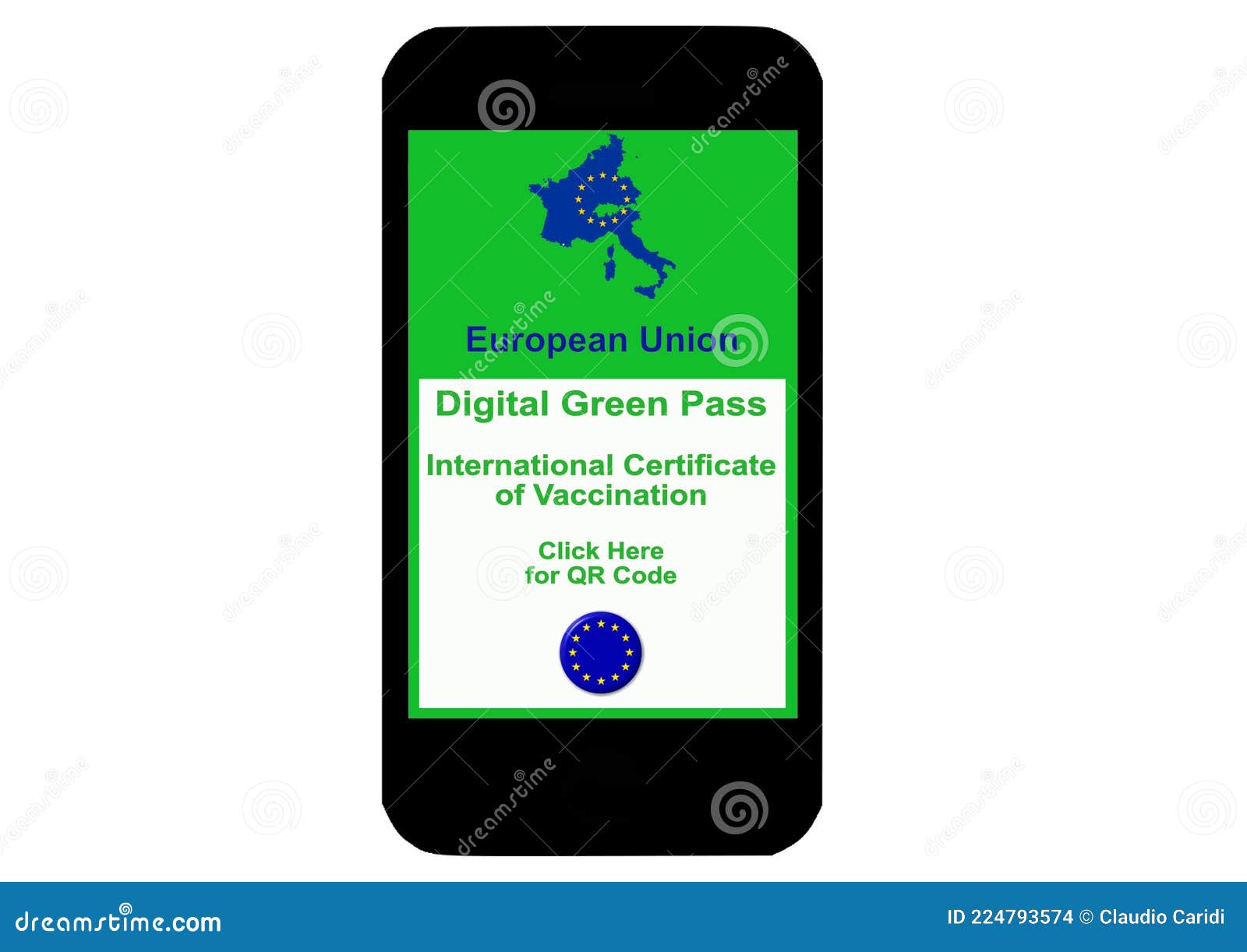 Smartphone with Digital Green Pass, EU Certificate of Vaccination on Display for Safe Traveling ...