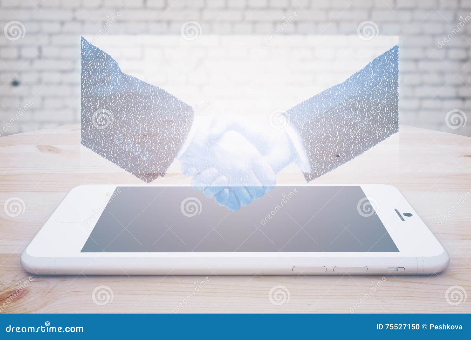 Smartphone with Digital Handshake Stock Photo - Image of interface ...