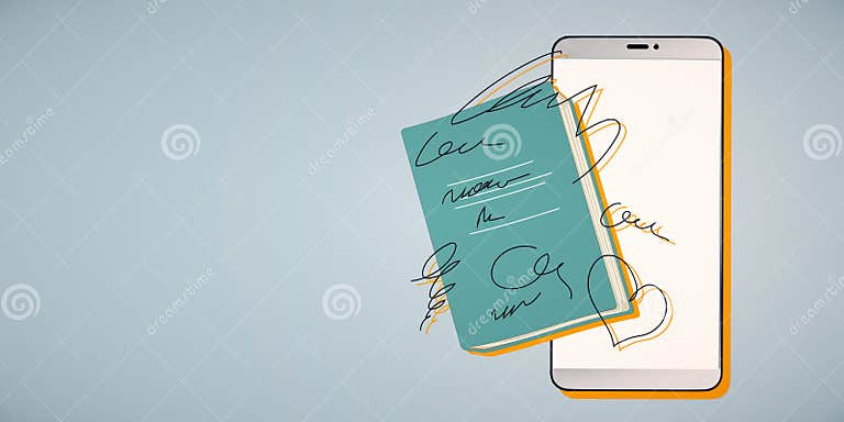 Smartphone with a Digital Notepad and Scribbles on Screen. 3D Rendering ...