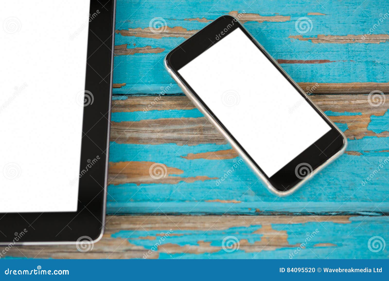Smartphone and Digital Tablet on Wooden Table Stock Photo - Image of ...