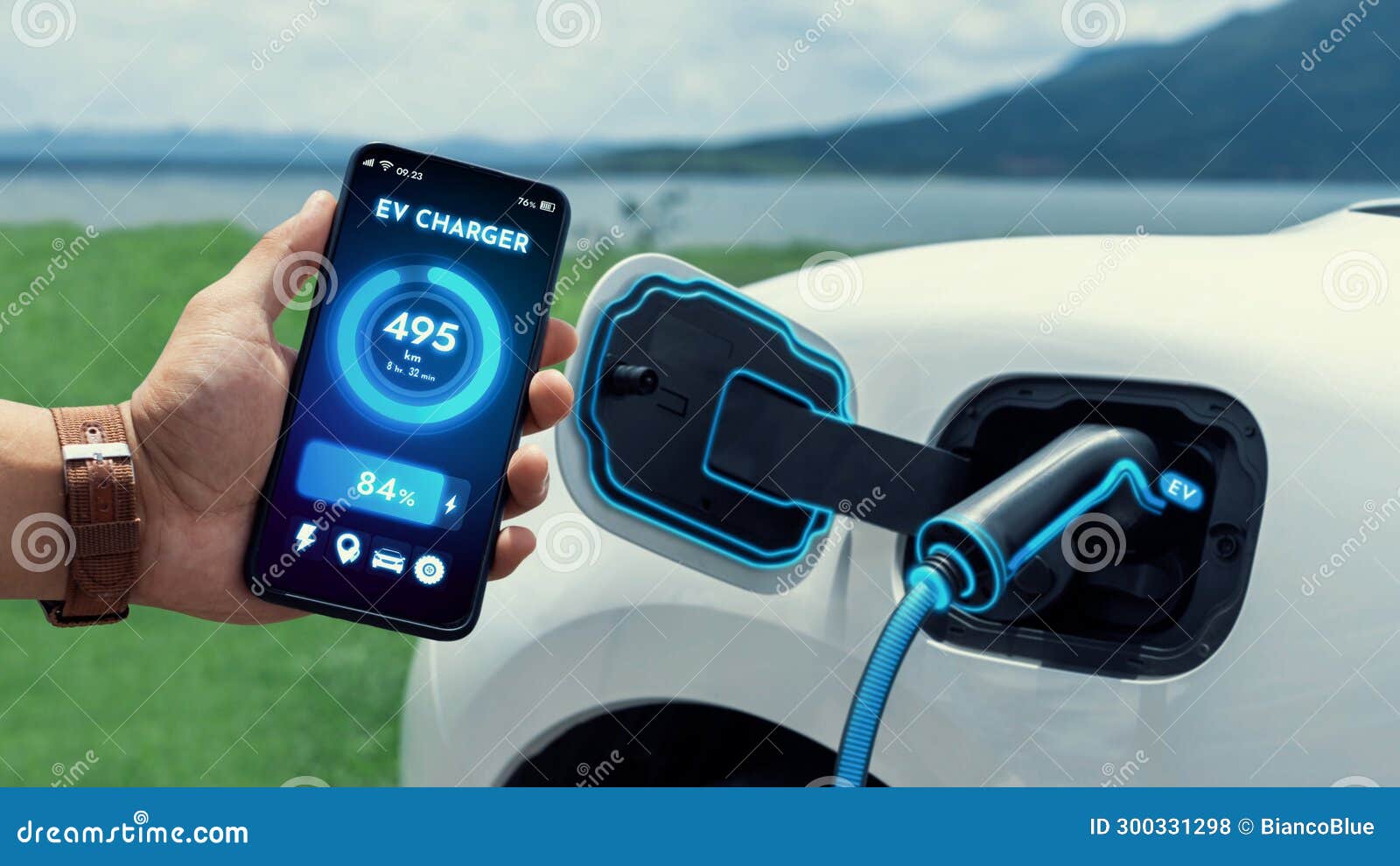 Smartphone Display Battery Status Interface by Smart EV App. Peruse ...