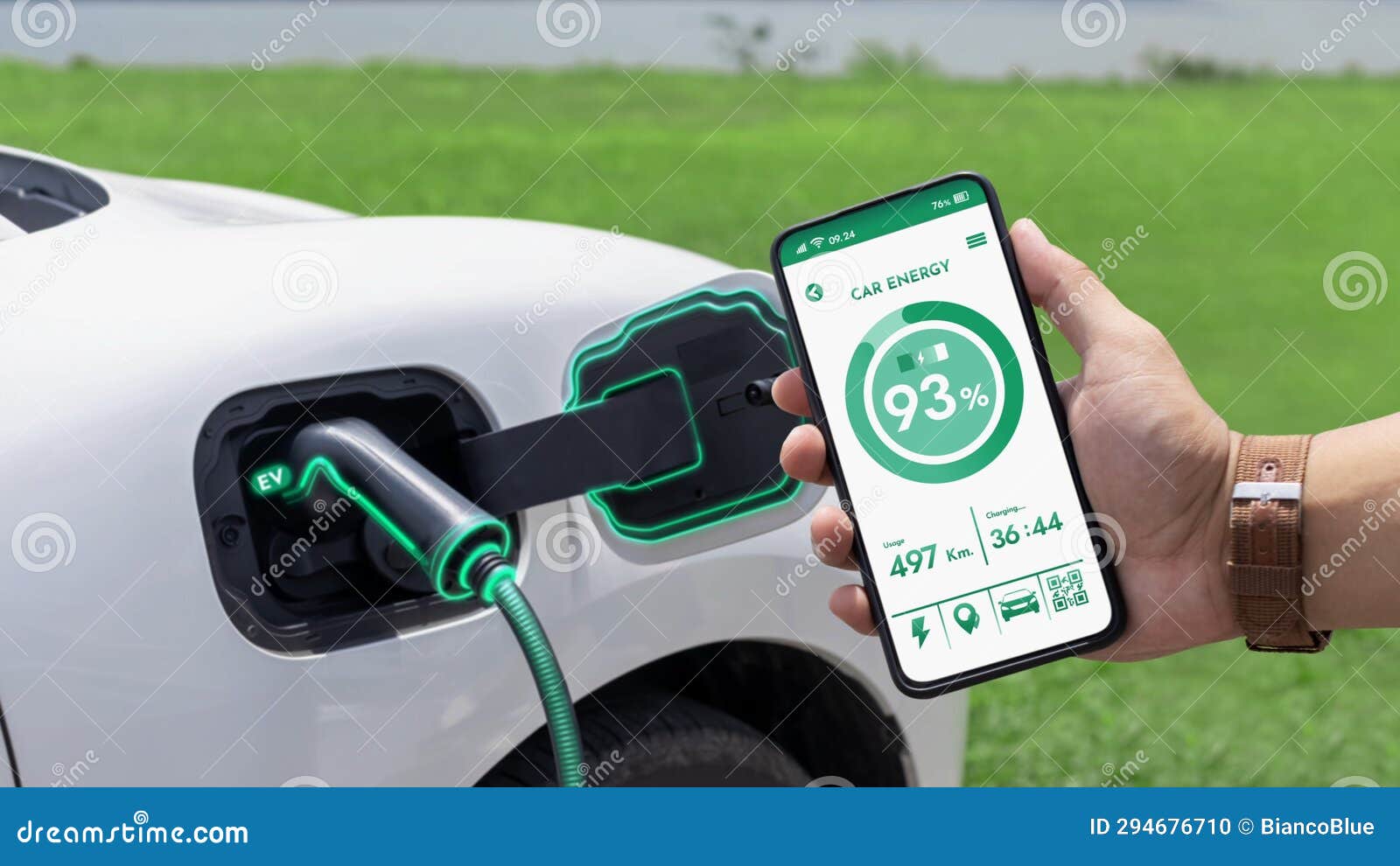 Smartphone Display Battery Status Interface by Smart EV App. Peruse ...