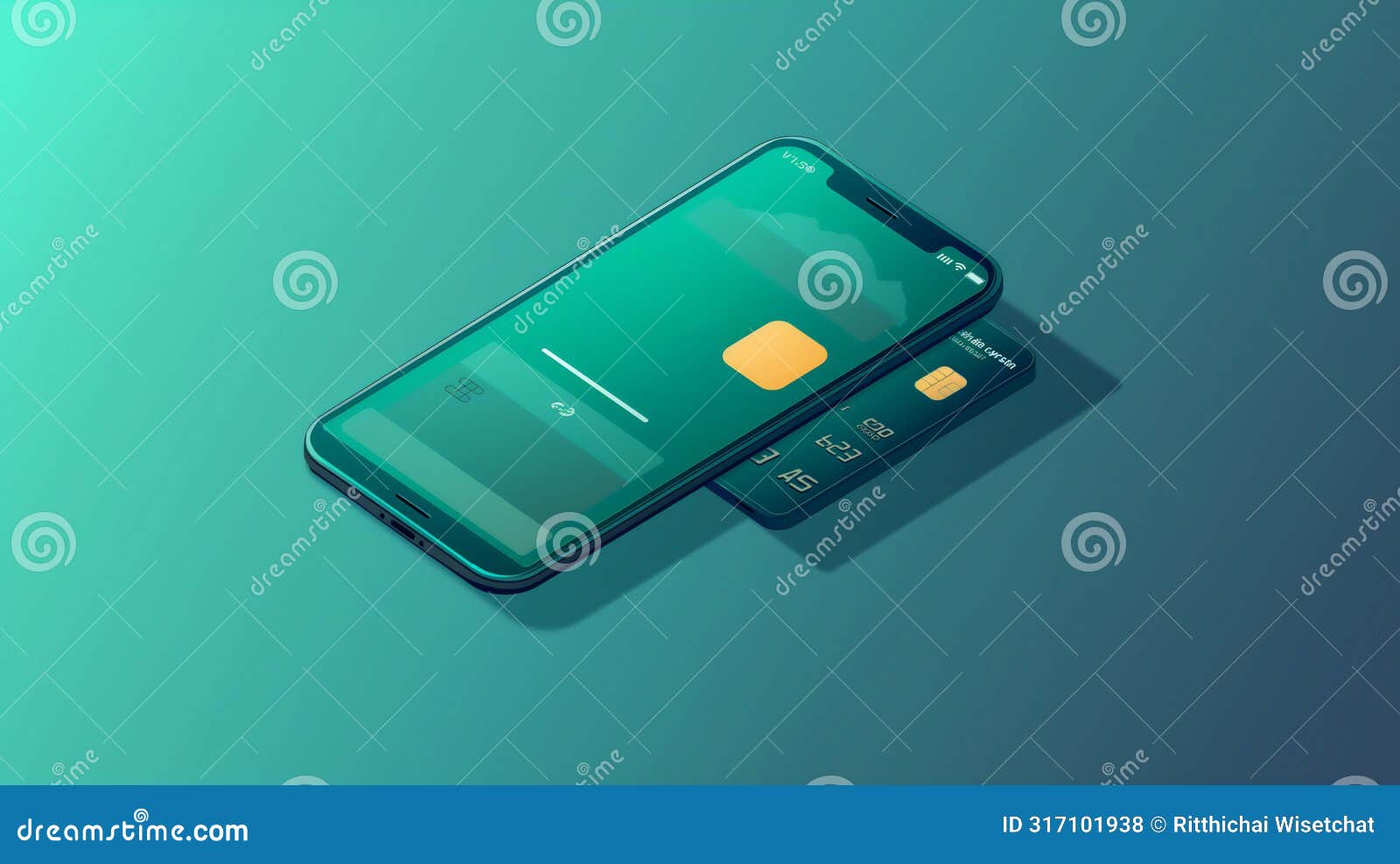 Smartphone Displaying A Digital Wallet Interface On A Teal Background ...