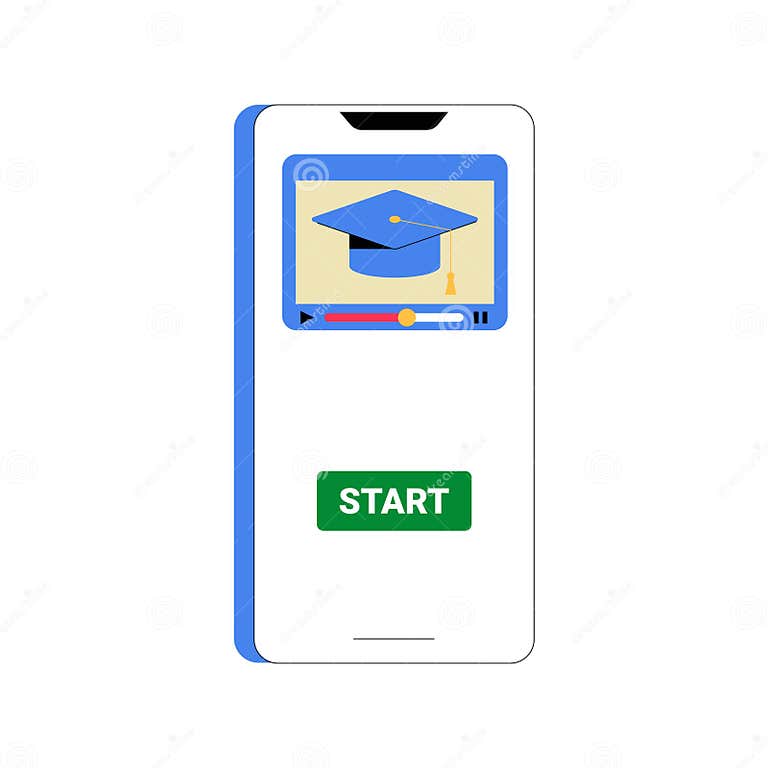 Smartphone Displaying Educational Video in Flat Vector Illustration ...