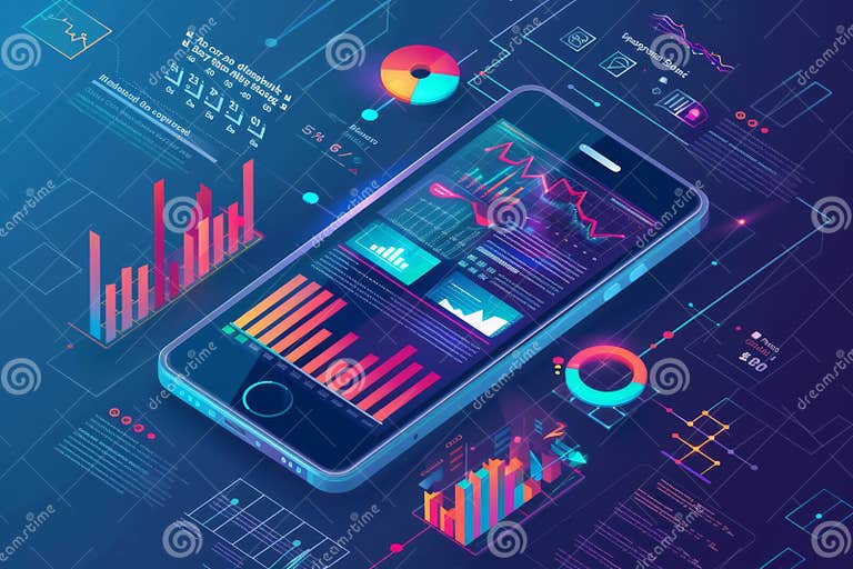 Smartphone Displaying Holographic Data Visualizations, Highlighting Advanced Mobile Technology ...