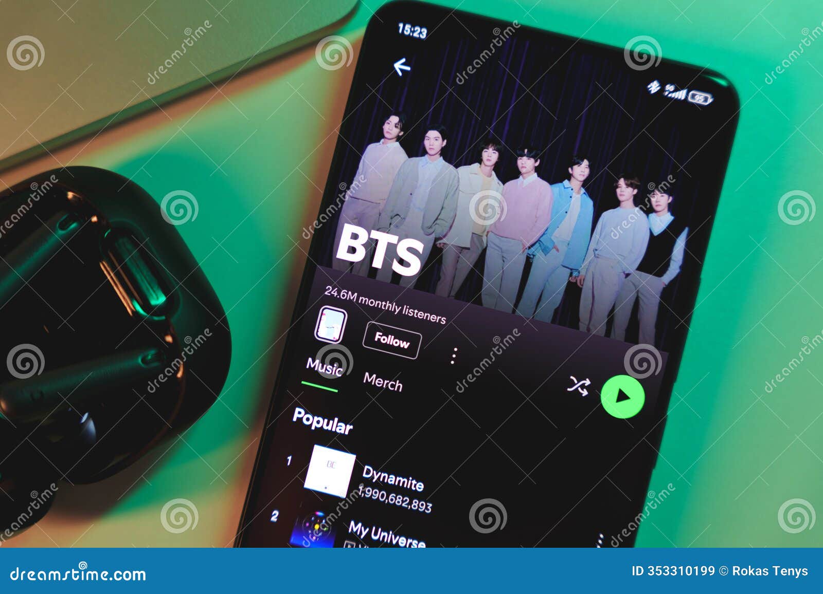 Smartphone Displaying the K-Pop Group BTS S Artist Profile on Spotify ...