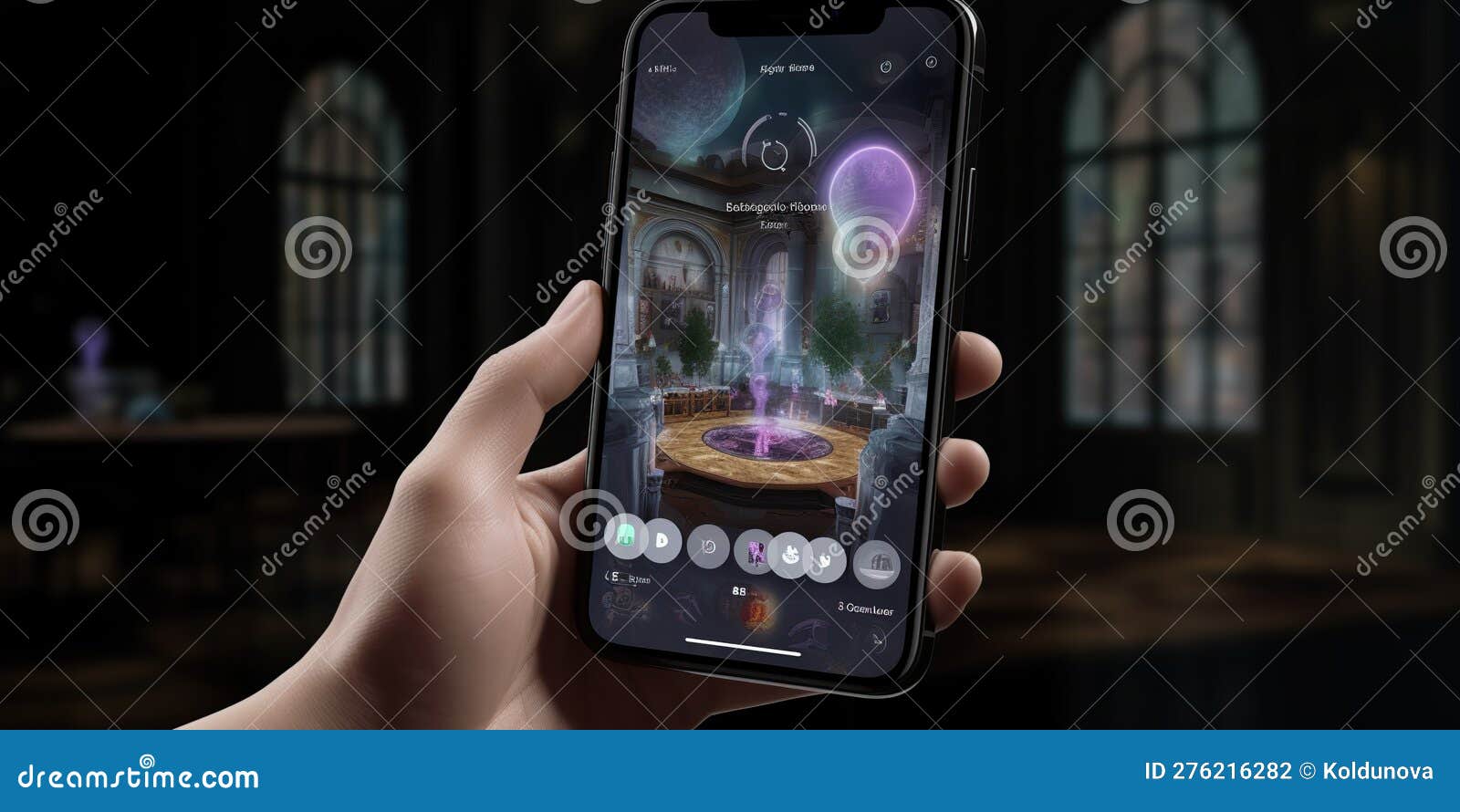 A Smartphone Displaying a Virtual Reality App, Contrasted Against an ...