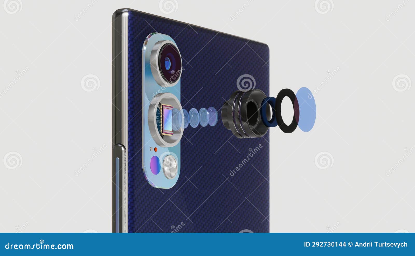 Smartphone with Dual Camera - Optic Elements and Sensor in Exploded ...