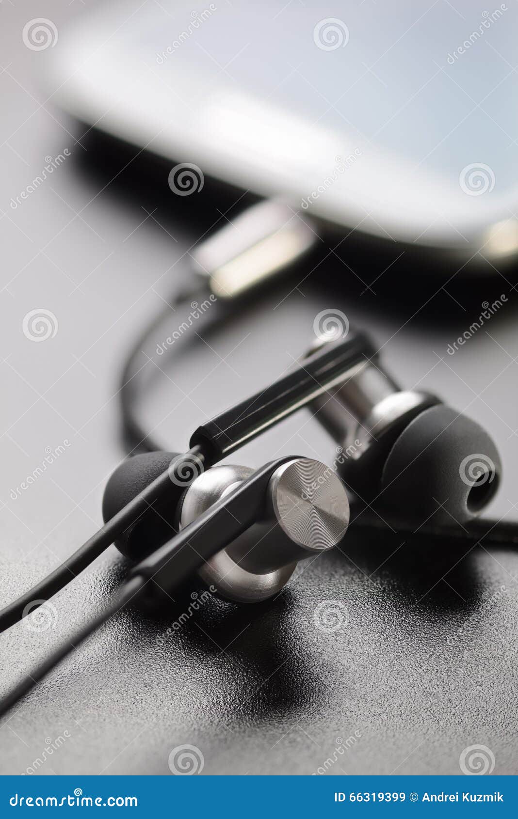 Smartphone and Earphones on Table Stock Image - Image of device ...