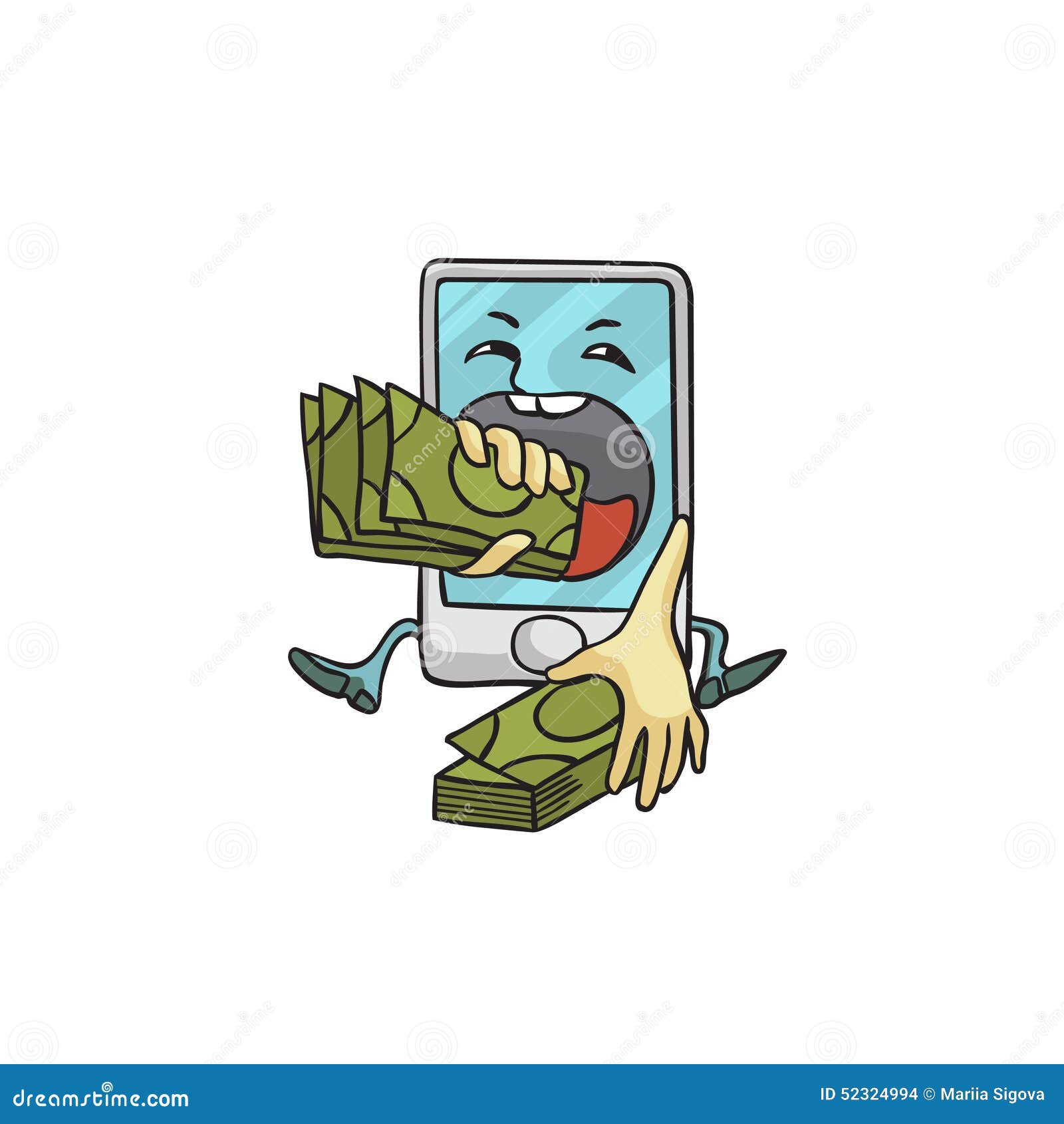 Smartphone Eats Monthly Budgets, Expensive Modern Gadget Stock Vector ...