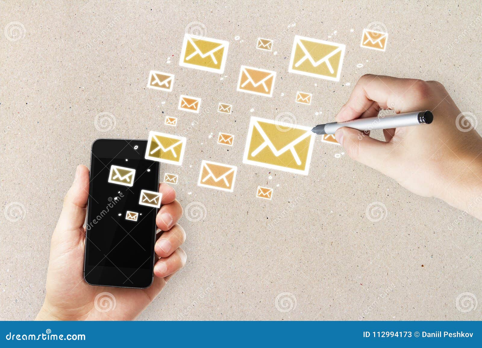 Smartphone with emails stock image. Image of creative - 112994173