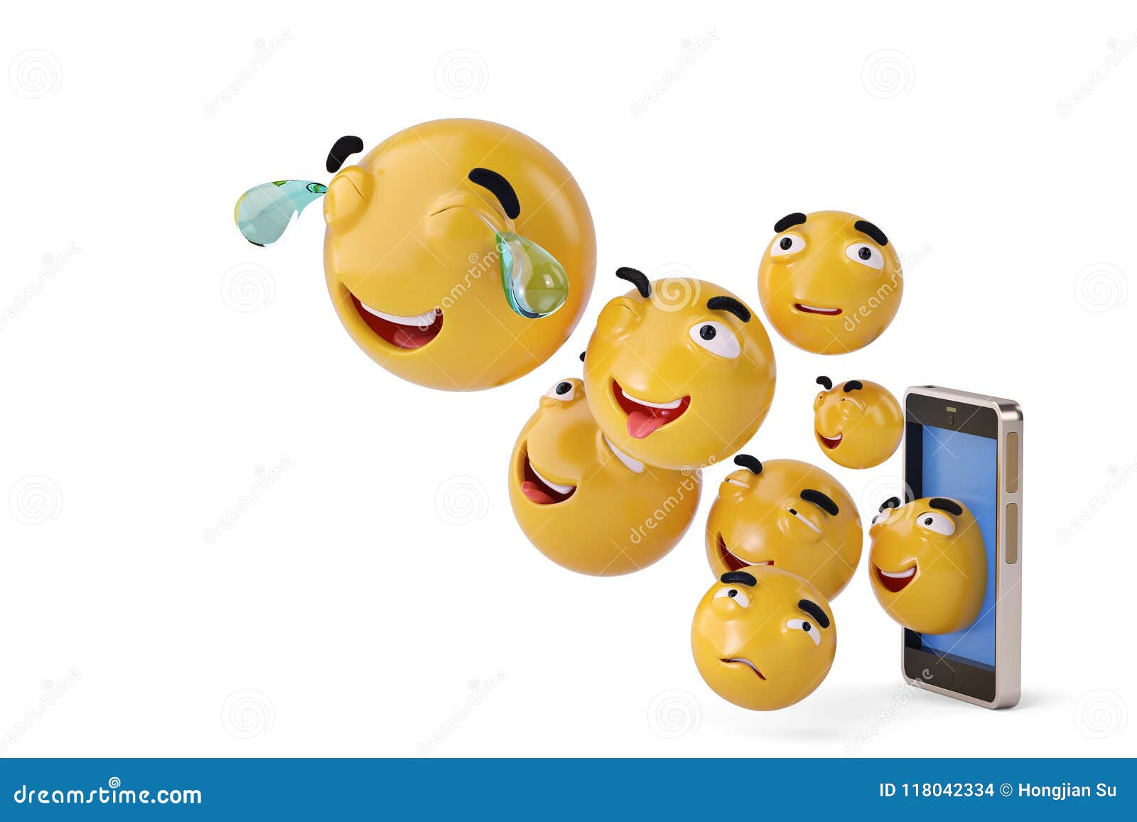 Smartphone with Emoji Icons.3D Illustration. Stock Illustration ...