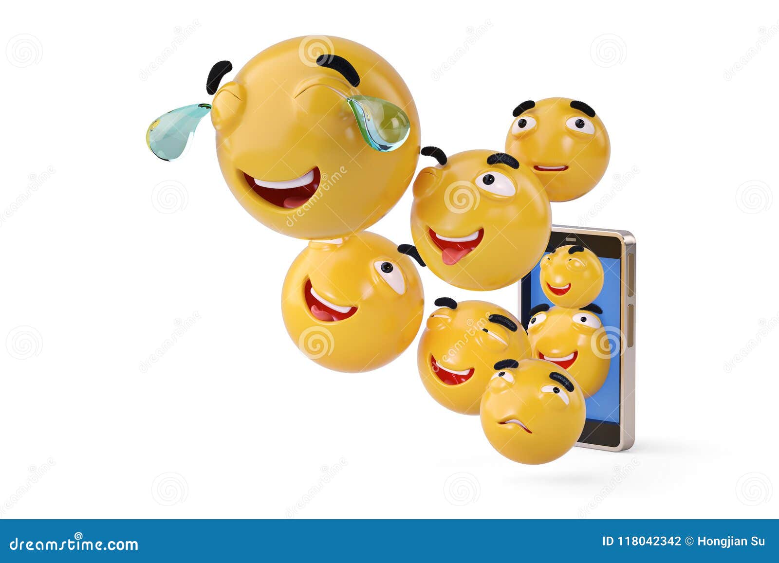 Smartphone with Emoji Icons.3D Illustration. Stock Illustration ...