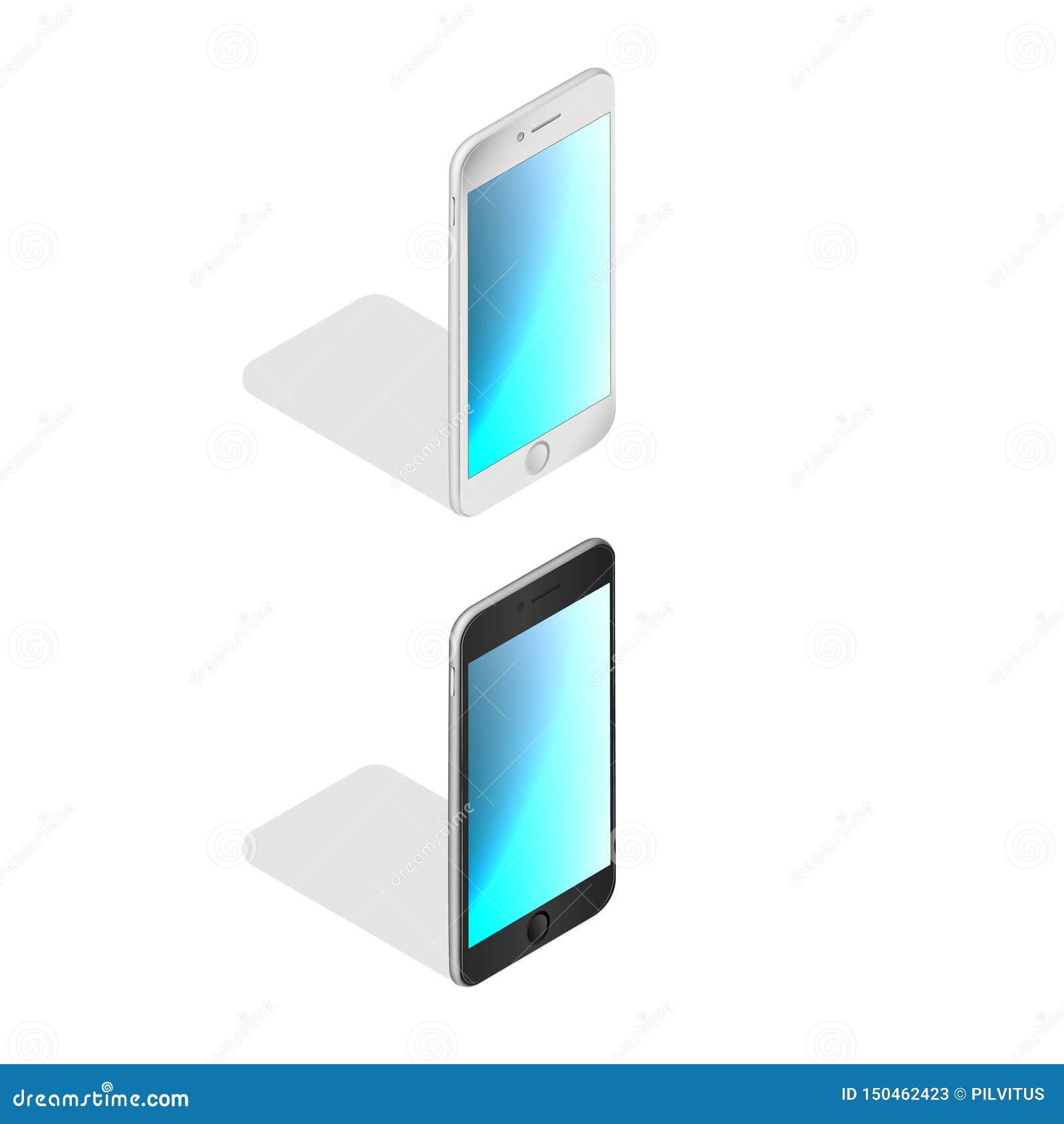 Smartphone. Empty Touchscreen Mobile Phone Blue Glows. 3d Isometric ...
