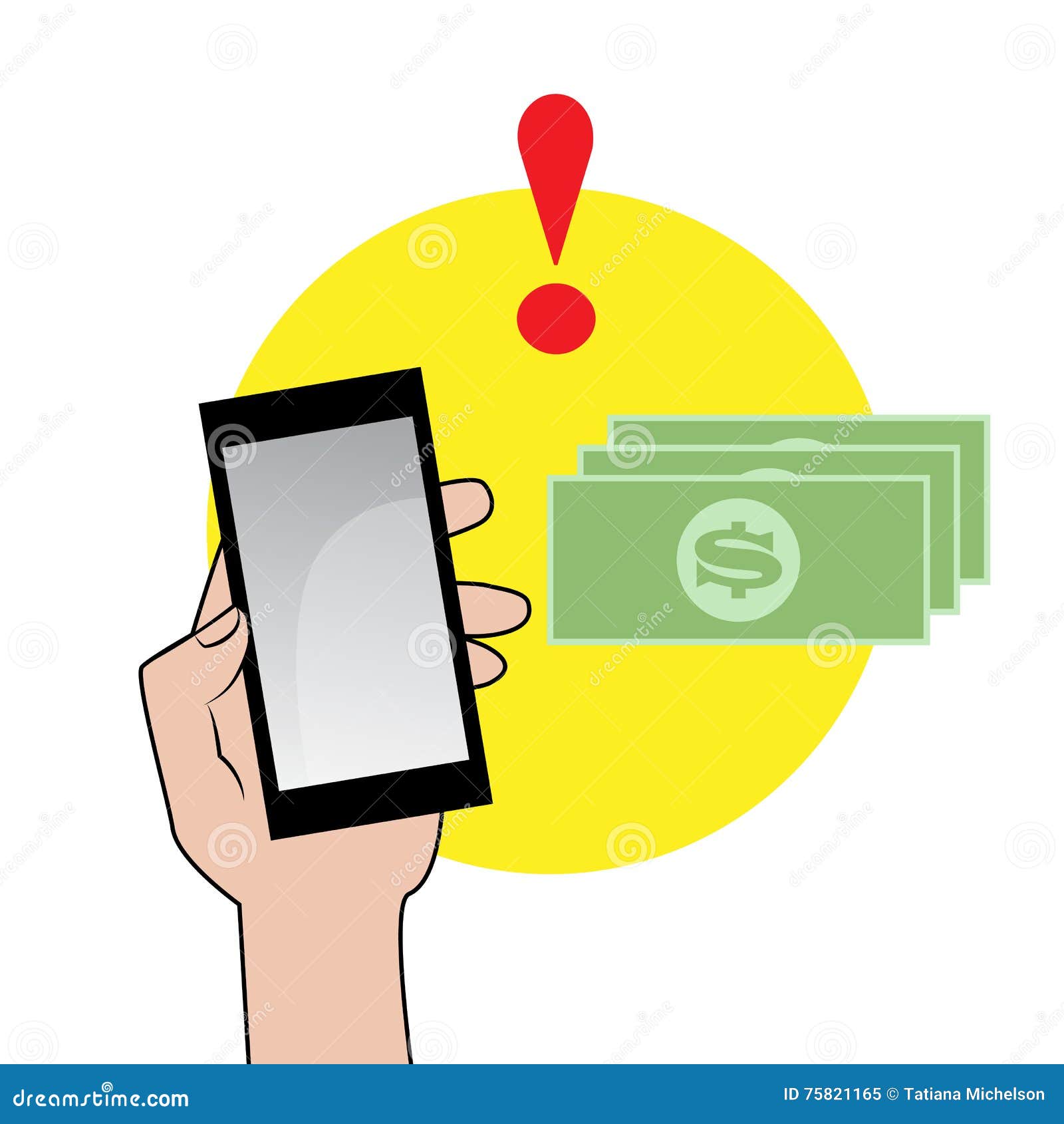 Smartphone with Exclamation Mark and Money Stock Vector - Illustration ...