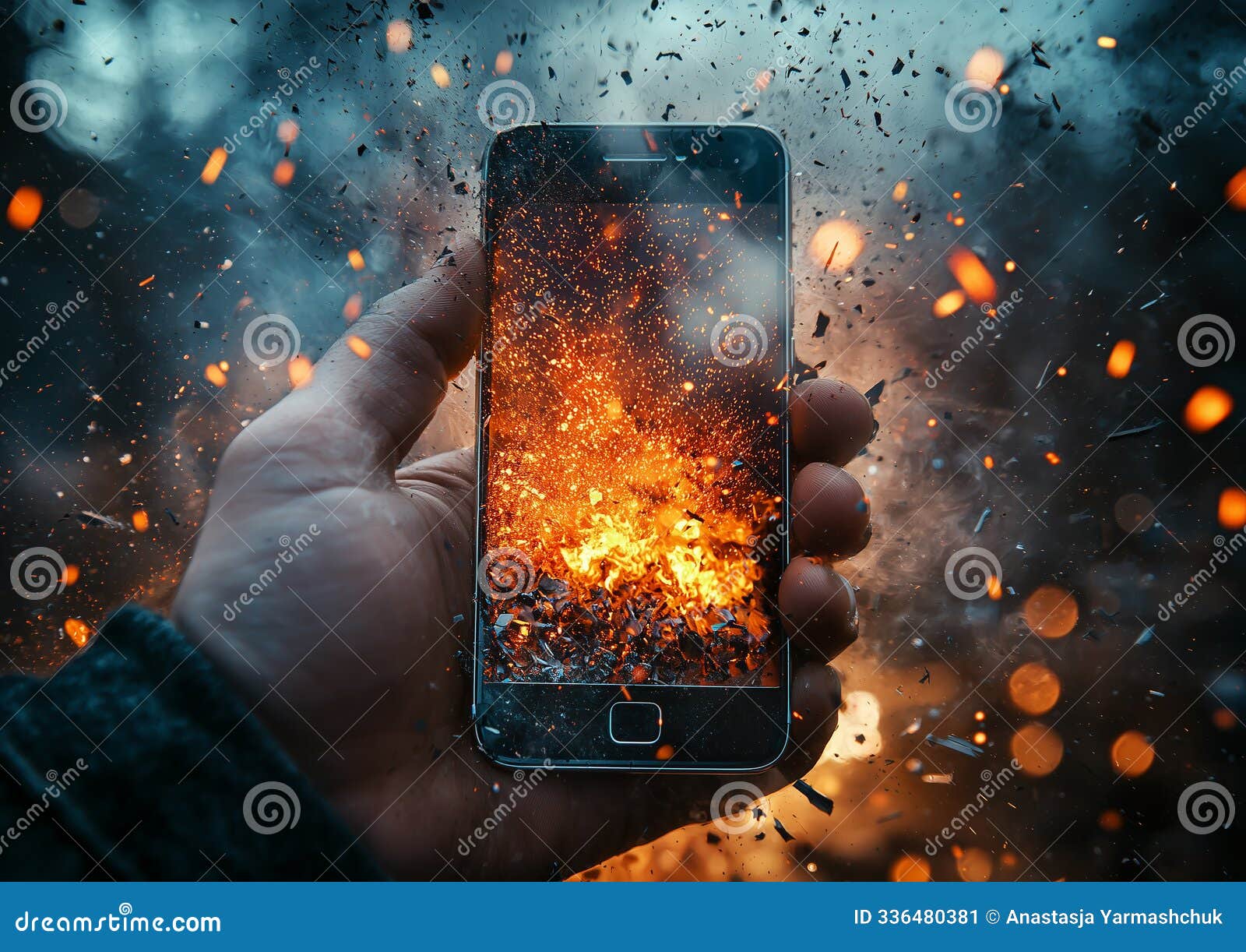 The Smartphone Explodes Right In The Man's Hands, With Pieces Of The ...