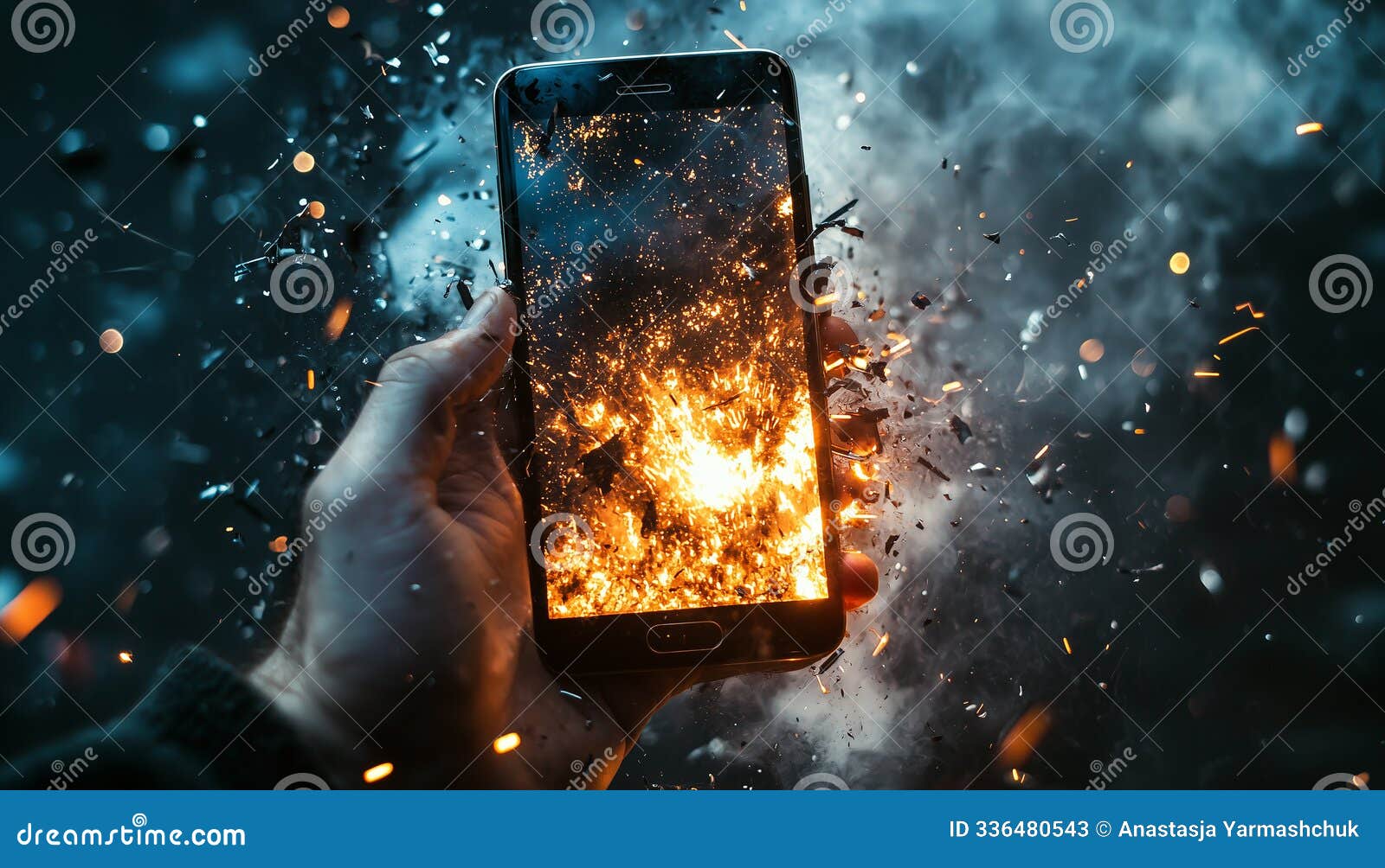 The Smartphone Explodes Right in the Man S Hands, with Pieces of the ...