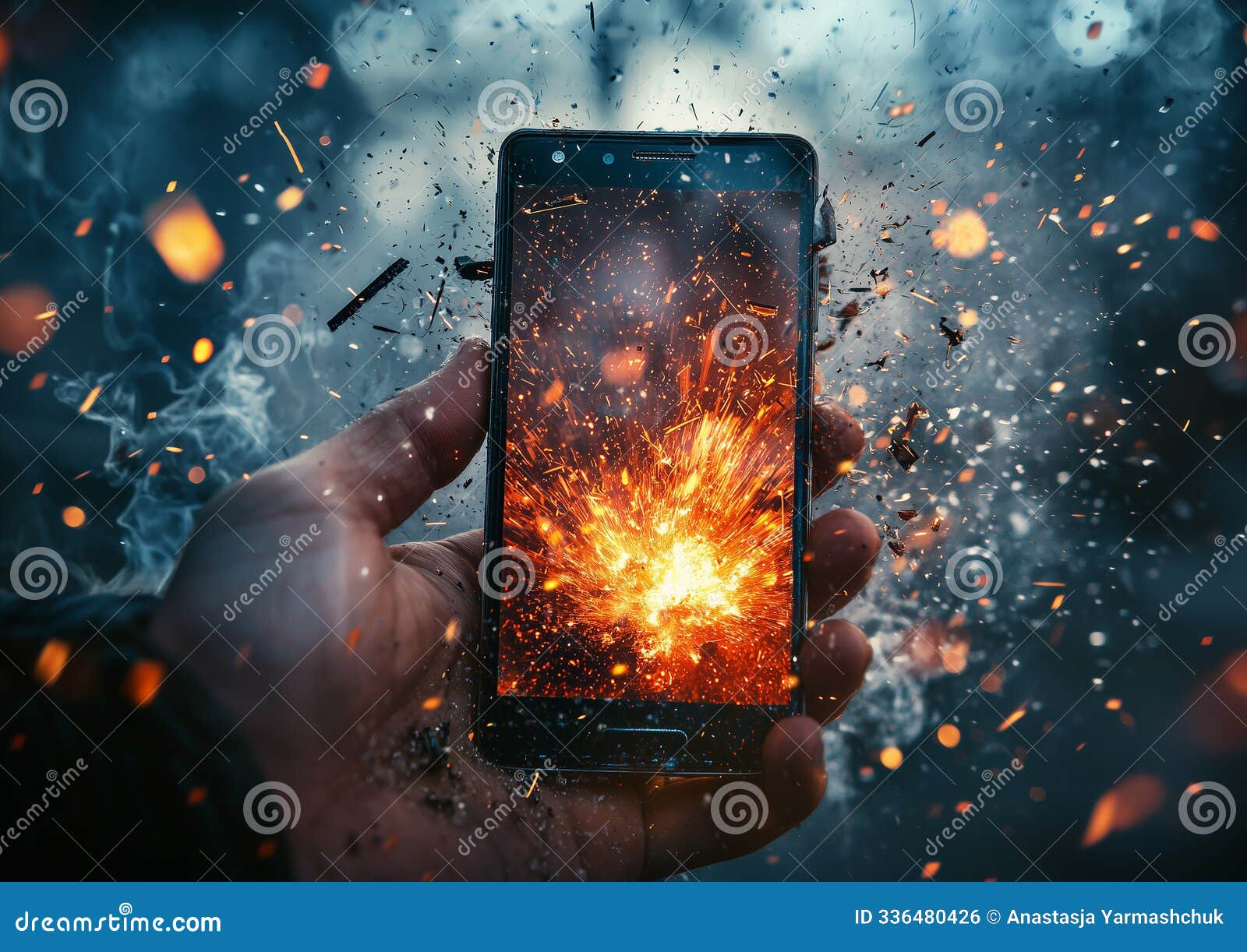 The Smartphone Explodes Right in the Man S Hands, with Pieces of the ...