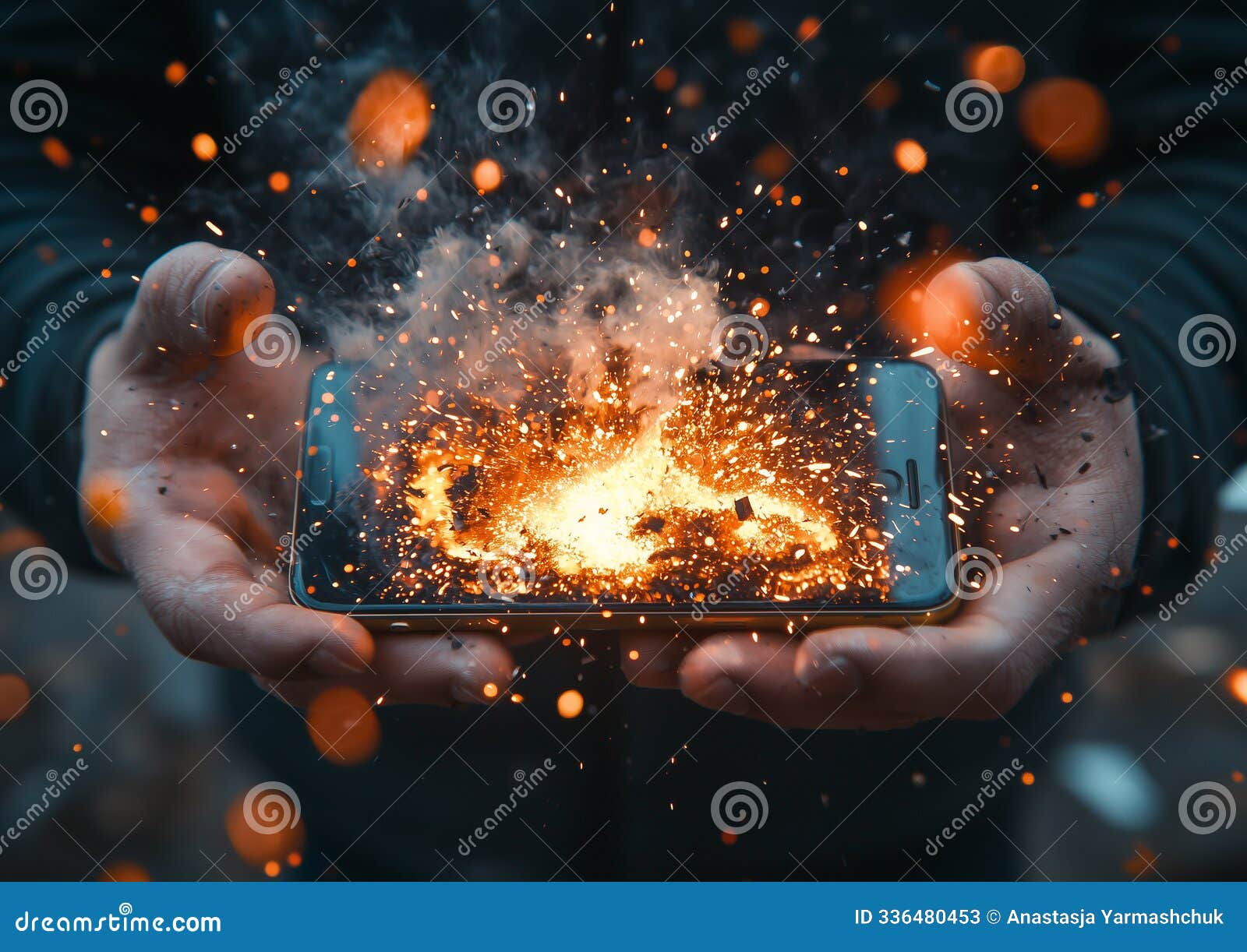 The Smartphone Explodes Right in the Man S Hands, with Pieces of the ...