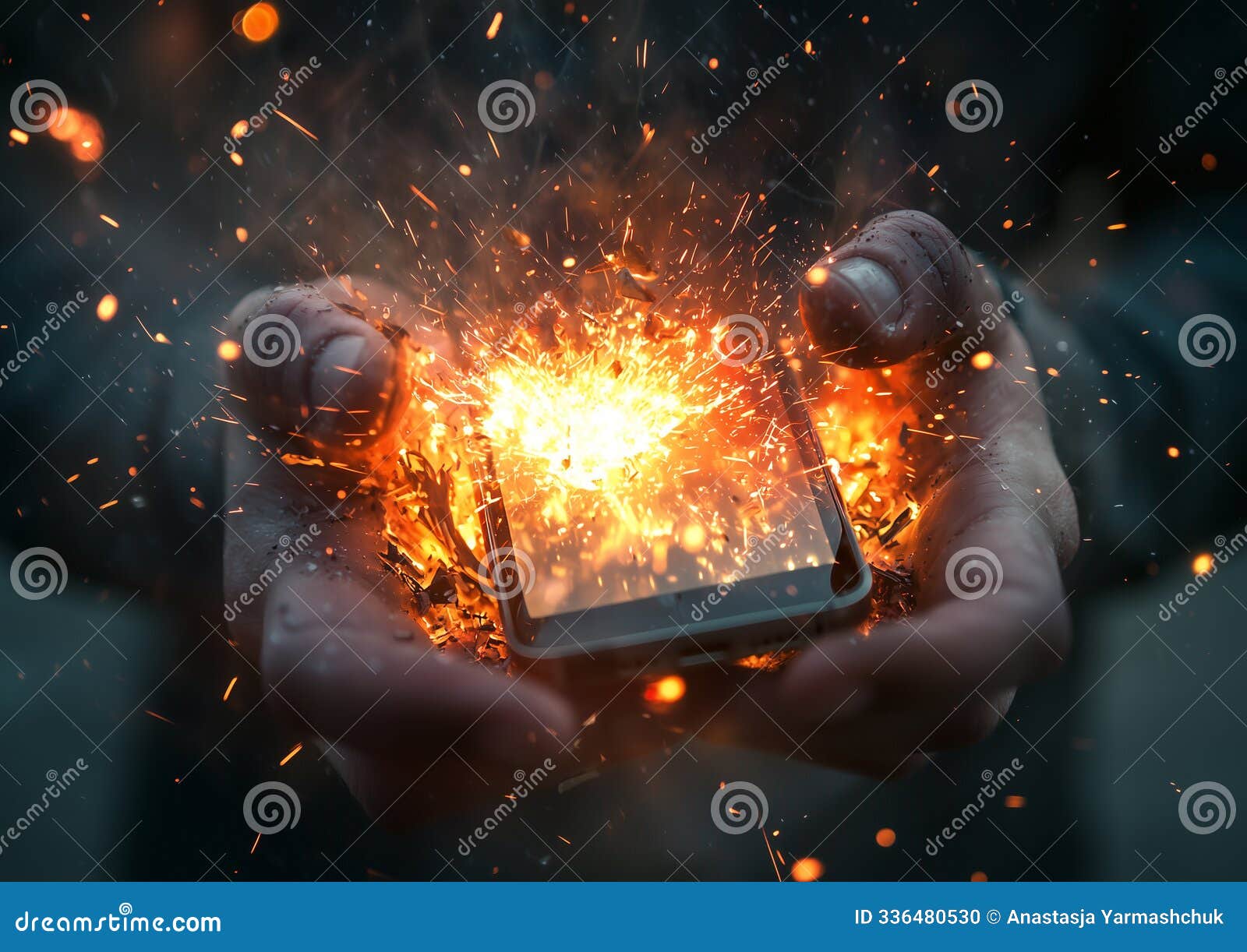The Smartphone Explodes Right in the Man S Hands, with Pieces of the ...