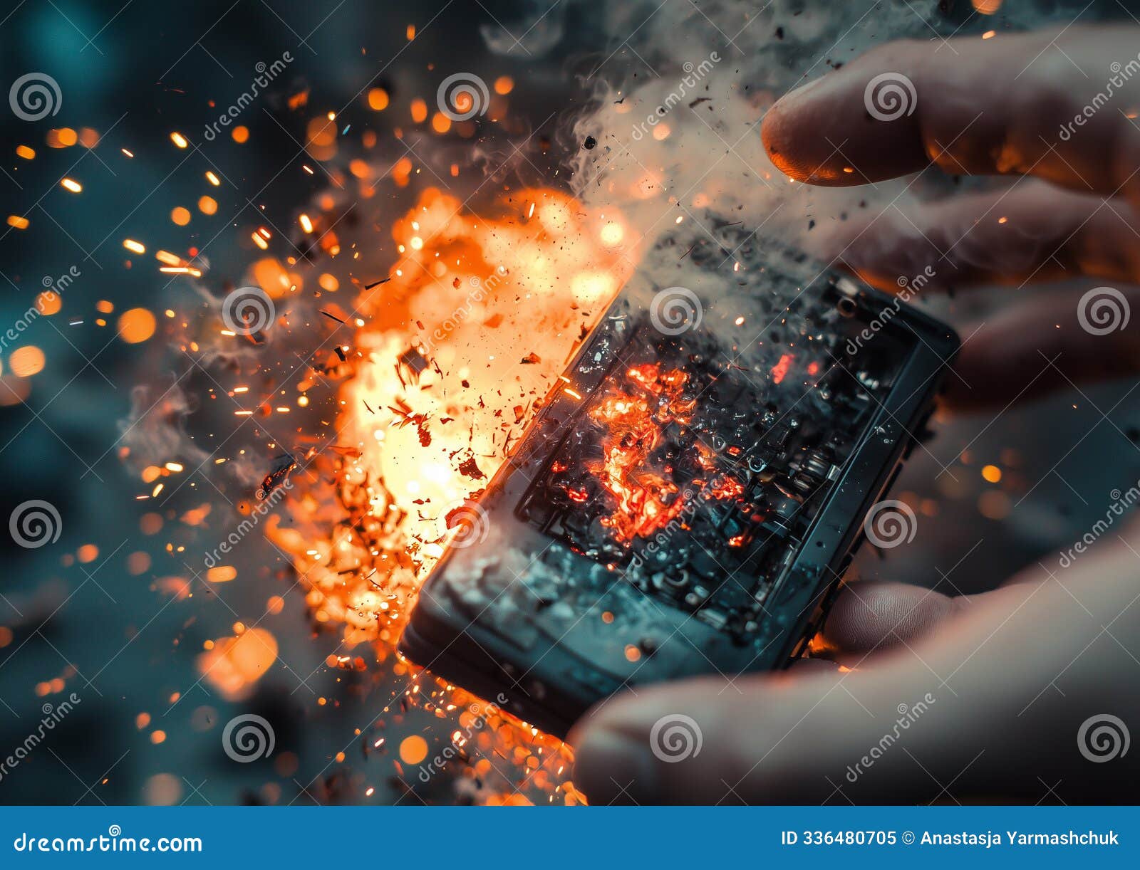 The Smartphone Explodes Right in the Man S Hands, with Pieces of the ...