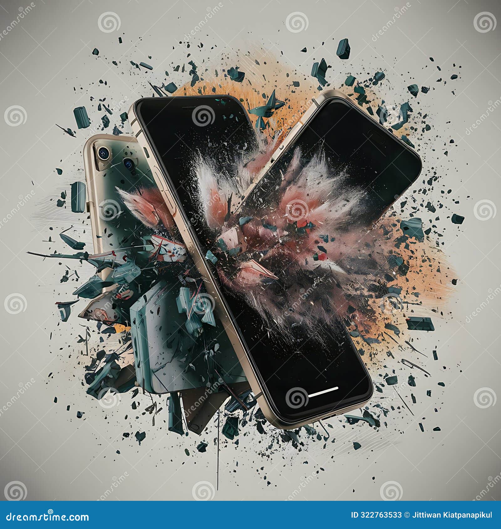 An Exploding Telephone Surrounded By Puffs Of Smoke And Bright Flashes ...