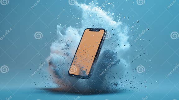 Smartphone Exploding with White Powder on Blue Background Stock Photo ...
