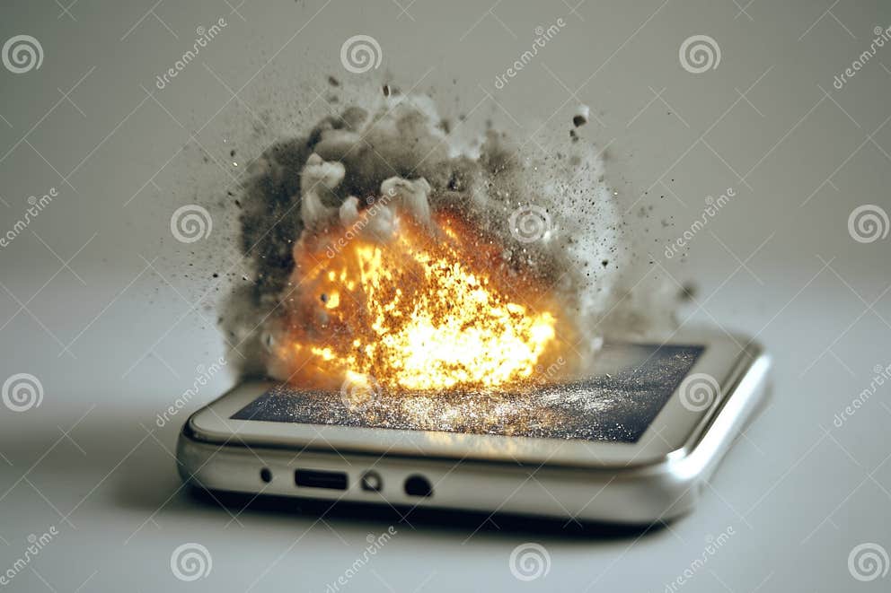 Smartphone Explosion Showcasing Intense Fire and Smoke Eruption Close ...