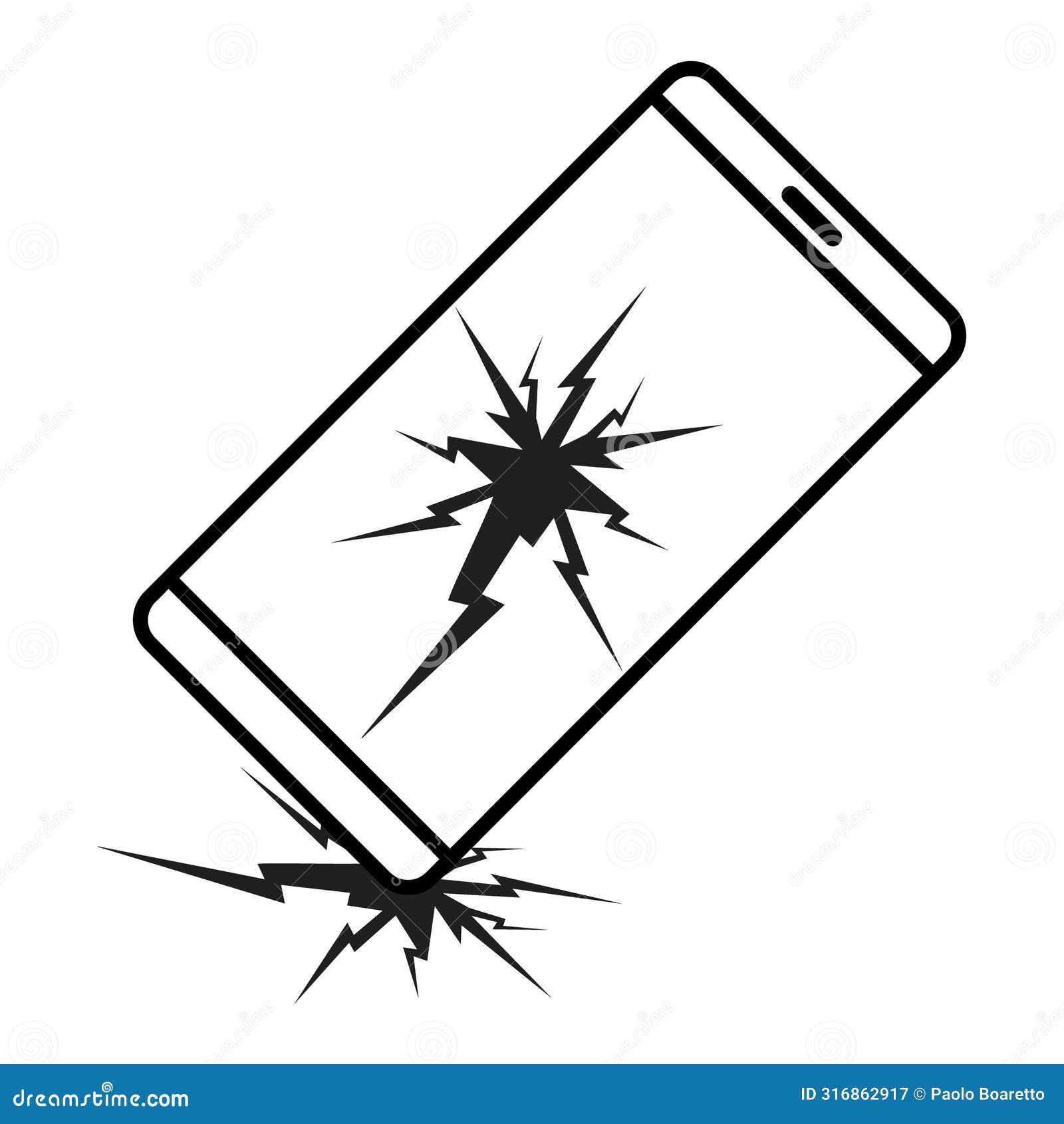 The Smartphone Falls. Broken Screen. Linear Icon Stock Illustration ...