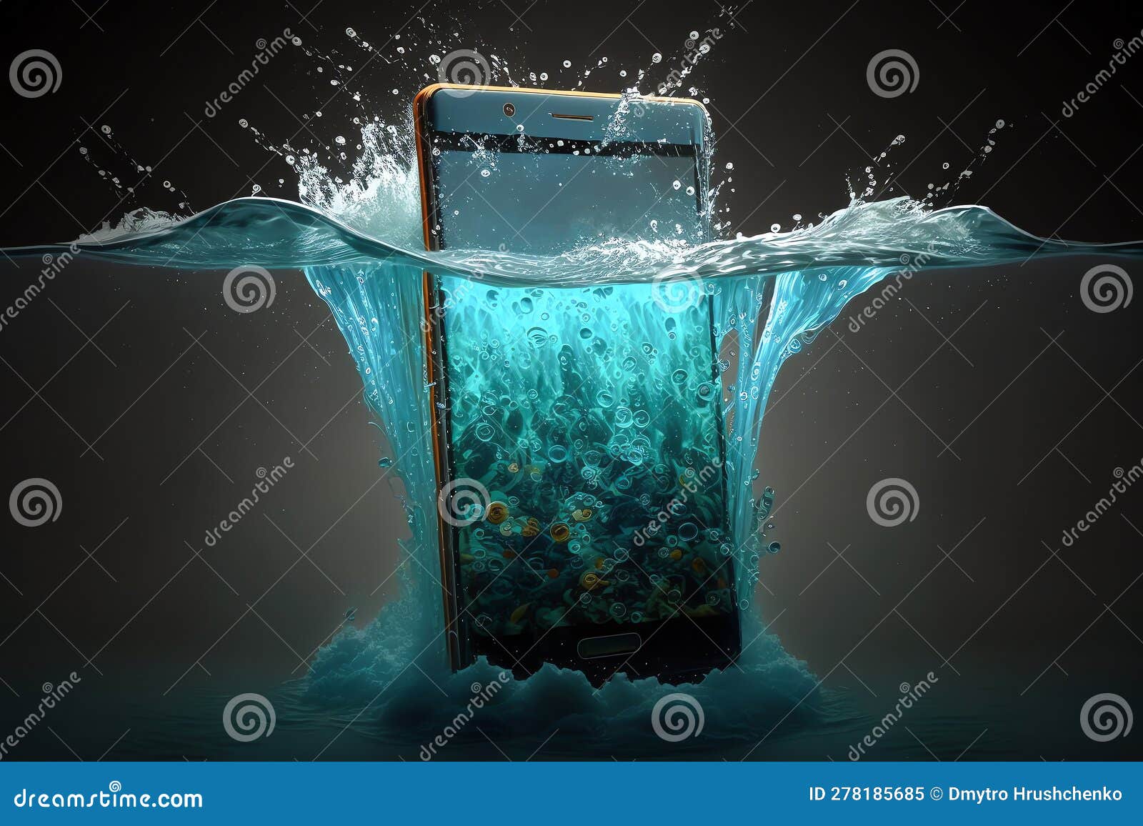 Smartphone that Falls in the Water with Splashes Around it. Mobile ...
