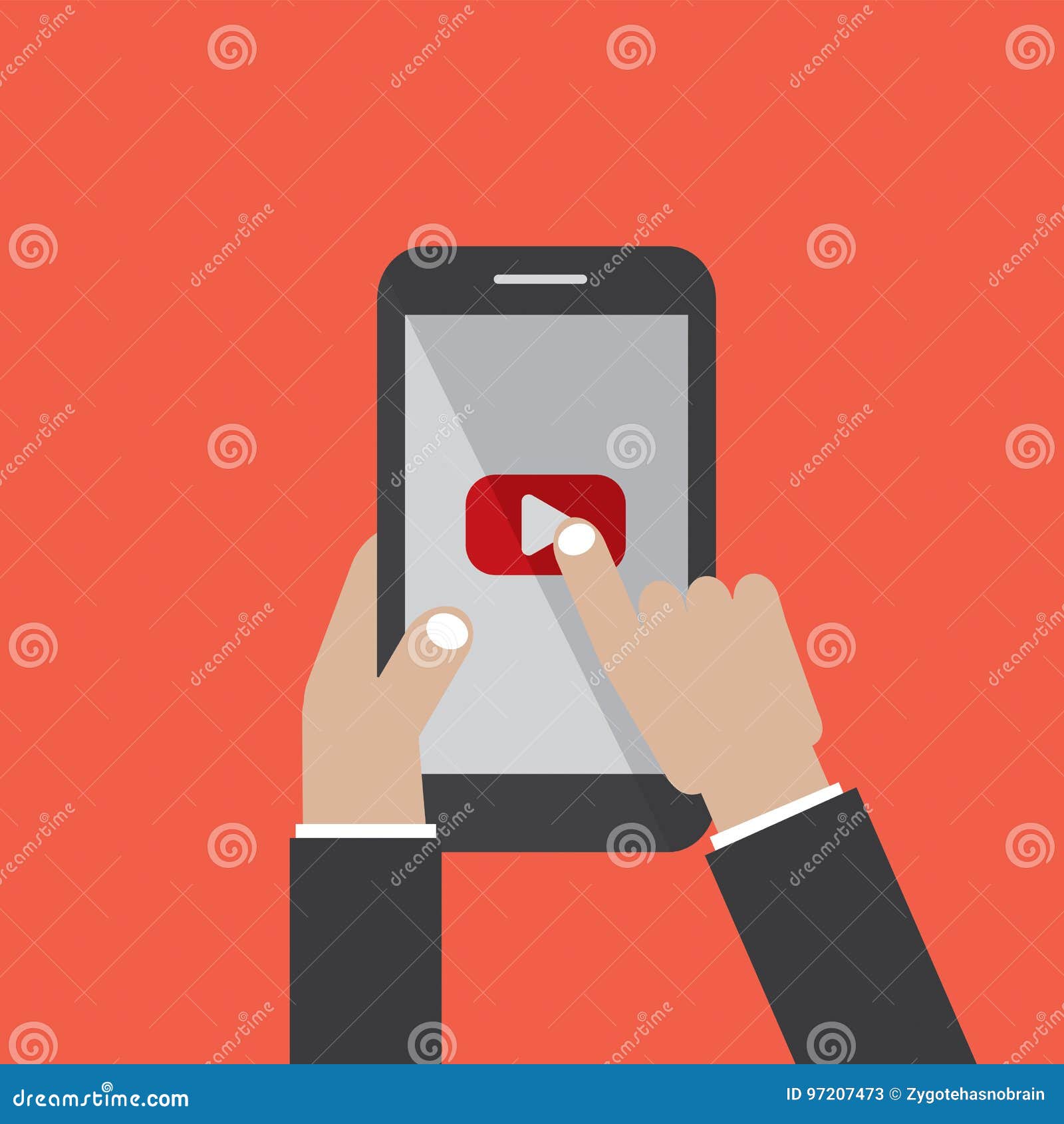 Smartphone Finger Touch Screen Play Button on Smartphone Screen Stock ...