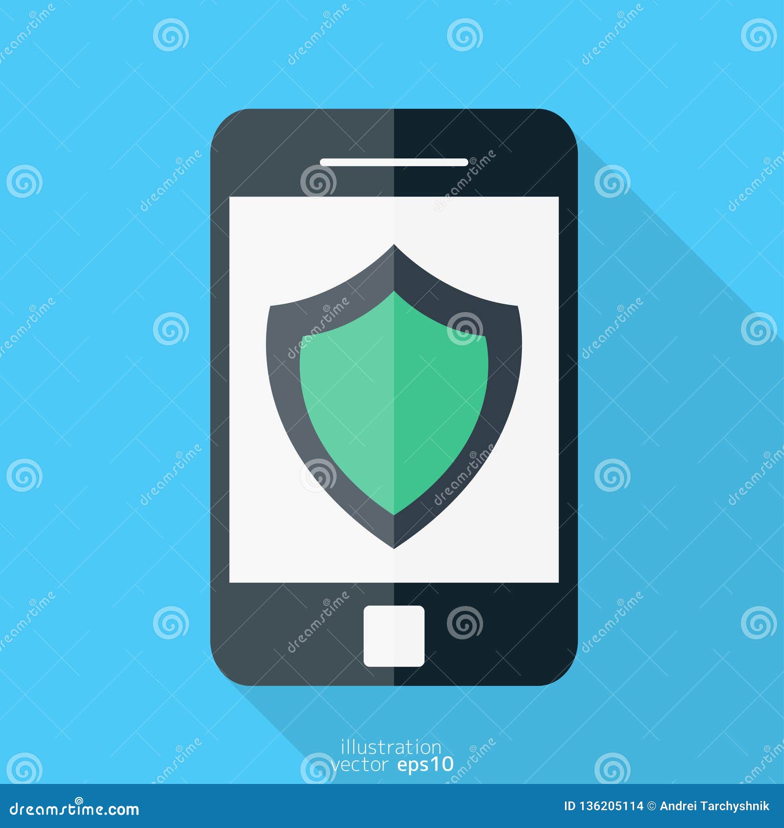 Smartphone Flat Design. Shield Icon. Stock Vector - Illustration of ...