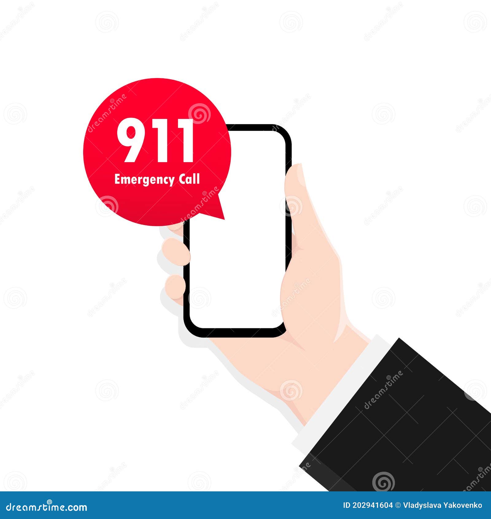 911 Smartphone in Flat Style. First Aid. Call Icon Vector. Hand Holding ...