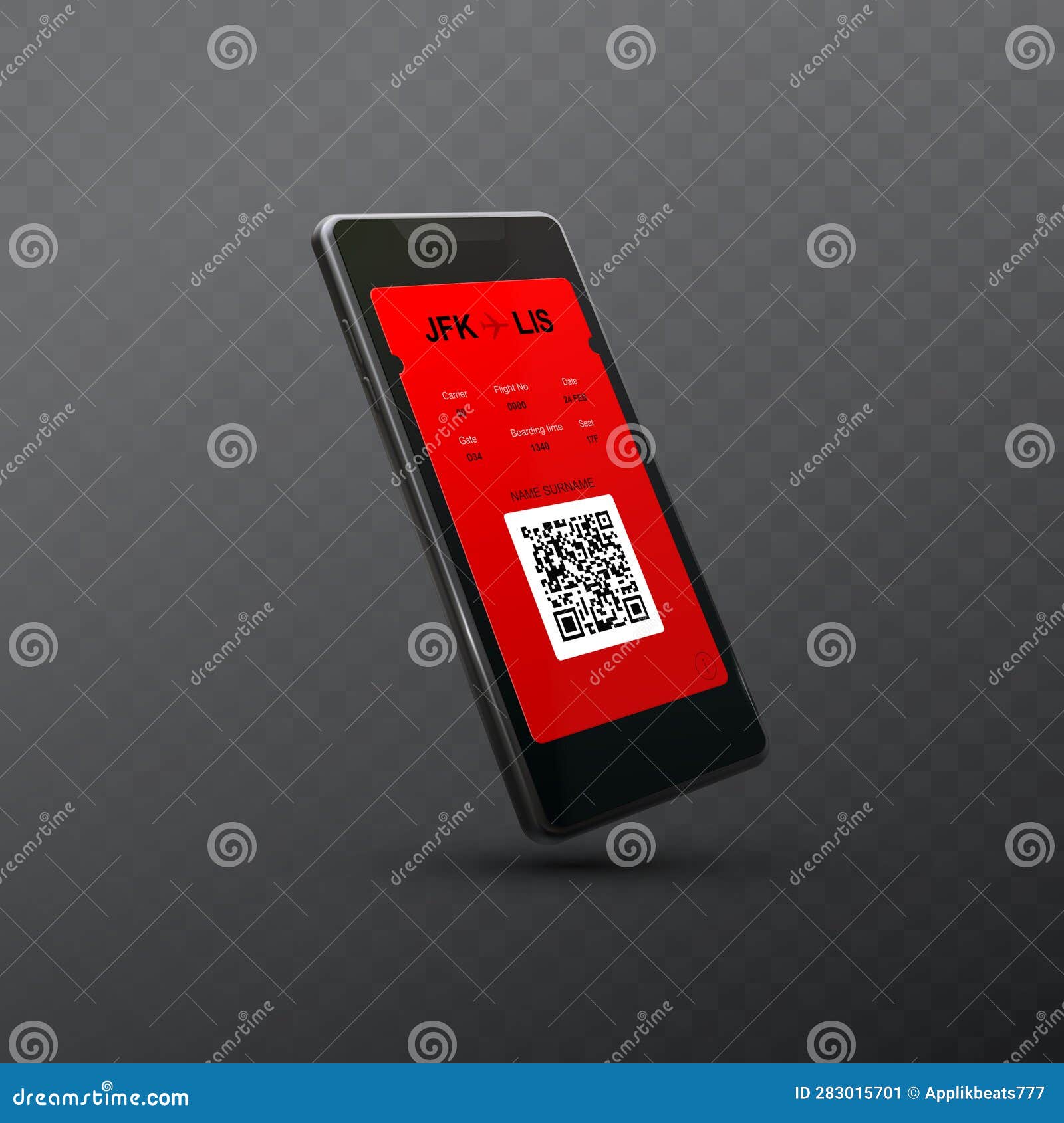 Smartphone with Flight Boarding Pass Land QR Code Stock Vector ...