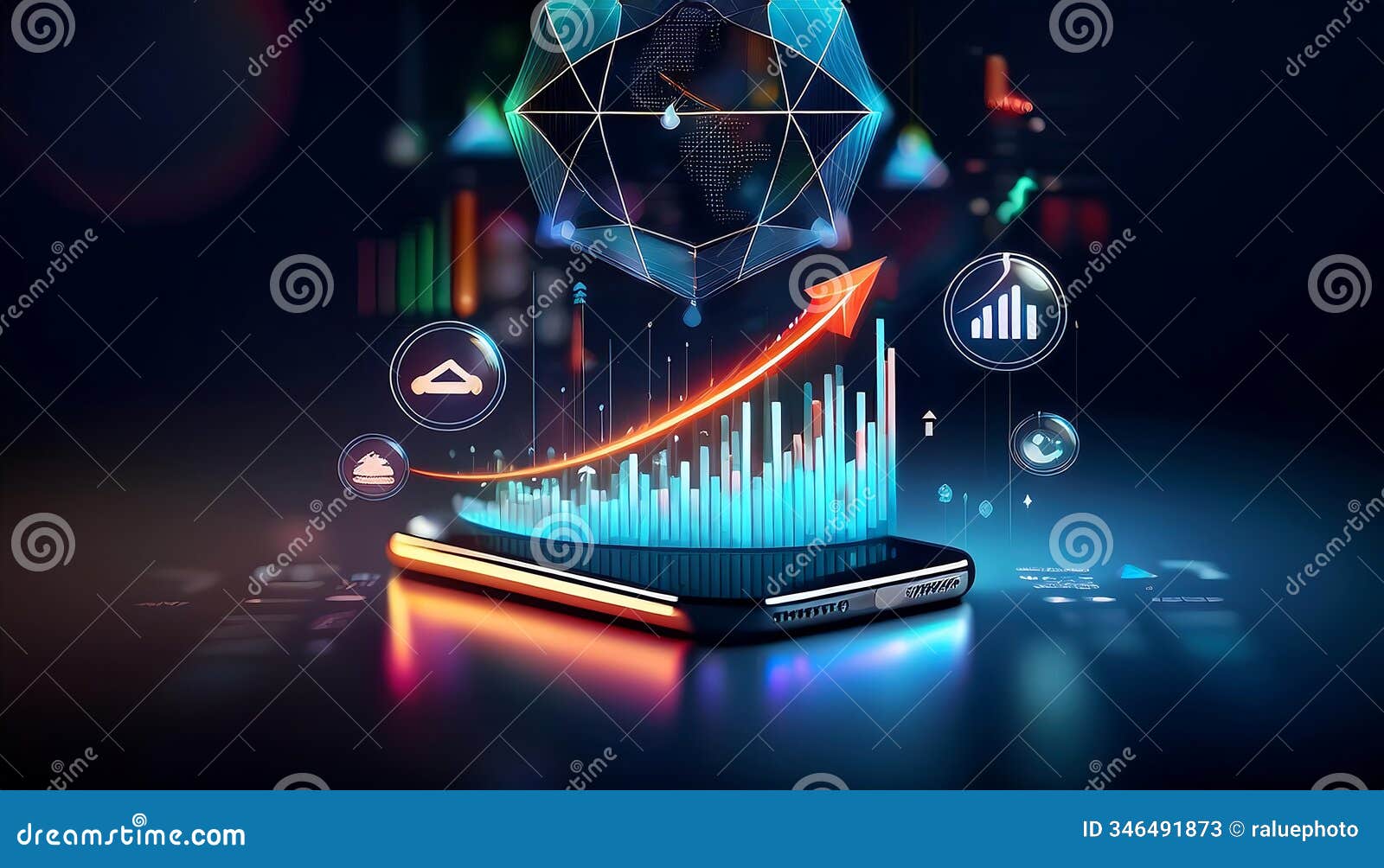 Smartphone with Floating Digital Icons, Showcasing Data and Technology ...