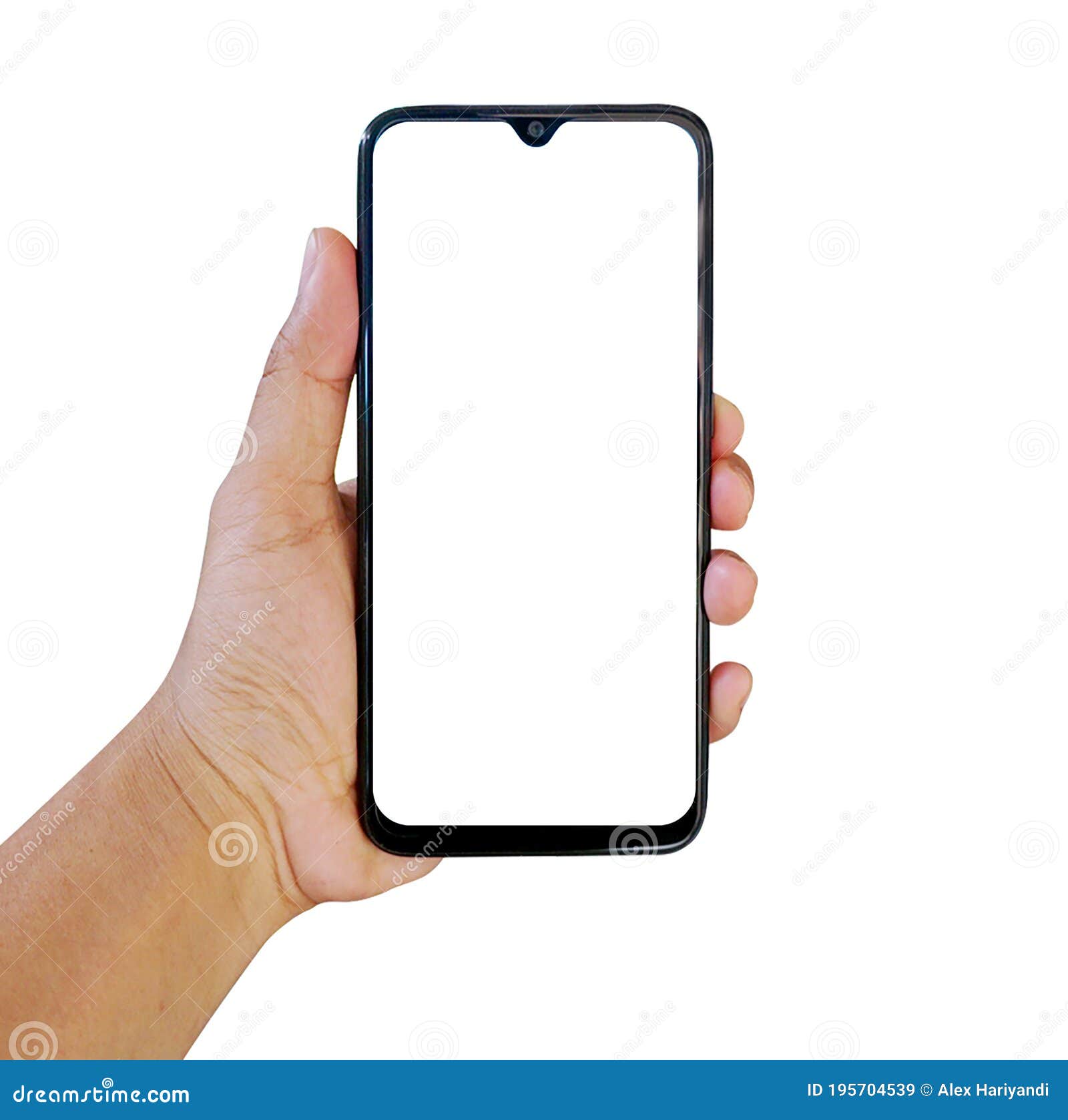 Smartphone Frameless with a Blank Screen, with the Left Hand Holding ...