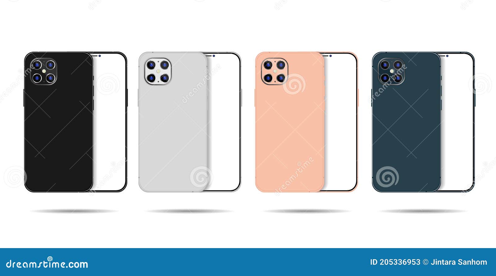 Smartphone Frameless Realistic and Detailed Front and Back Side Vector ...