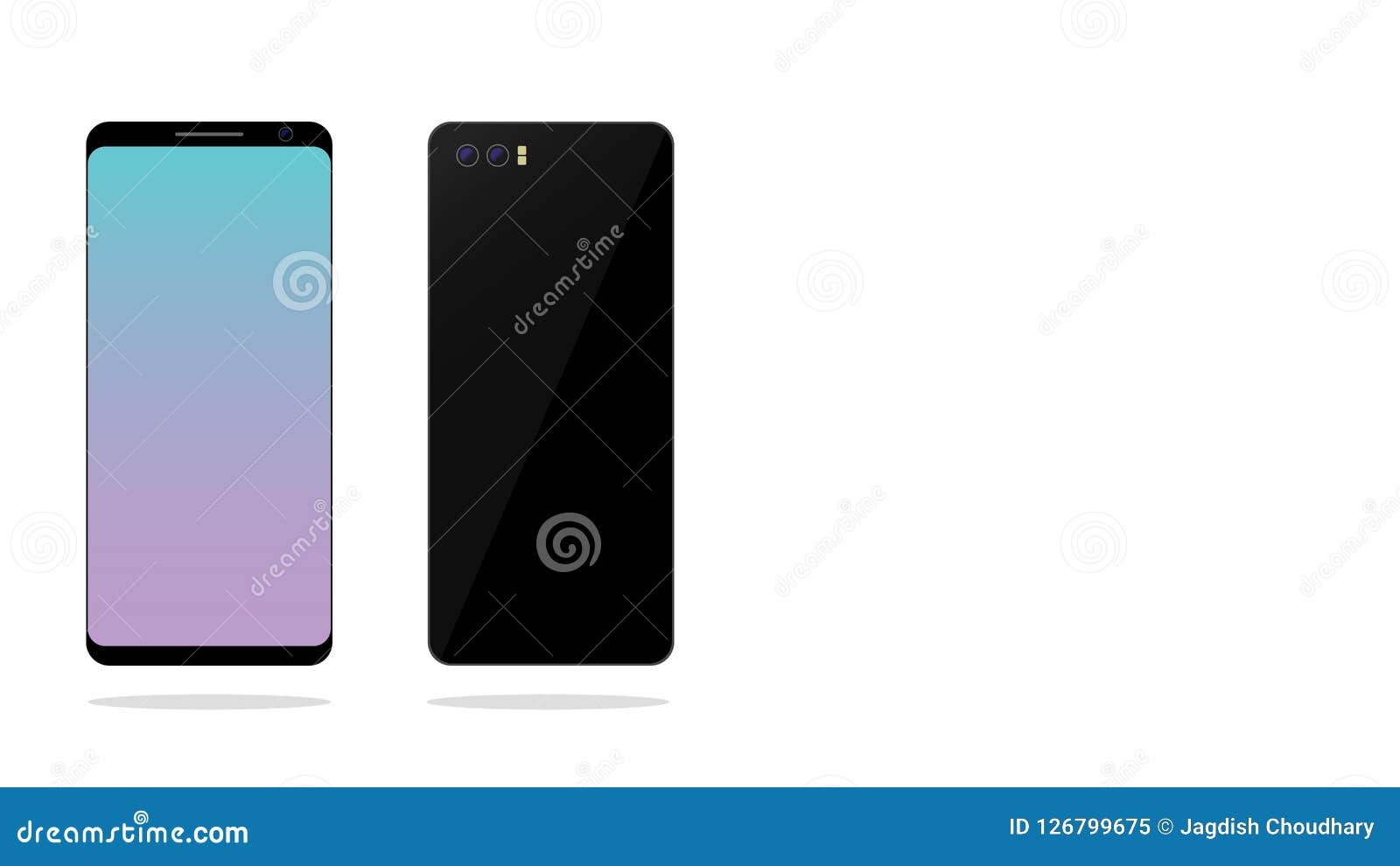 Smartphone Front and Back on Left Side of Frame. Mock Up Design of Both ...