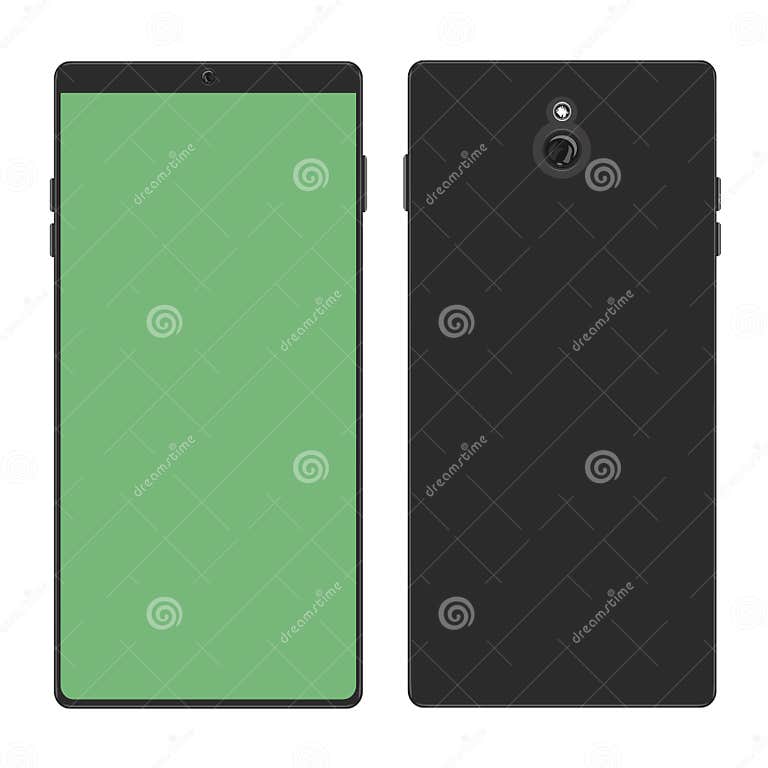 Smartphone with Front and Back or Rear Side View. Mobile Phone with ...