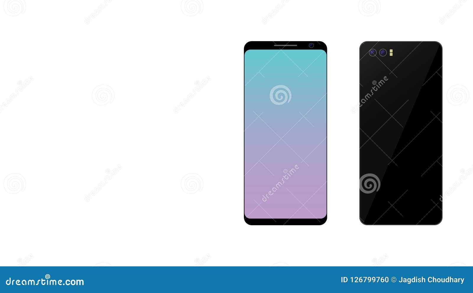 Smartphone Front and Back on Right Side of Frame. Mock Up Design of ...