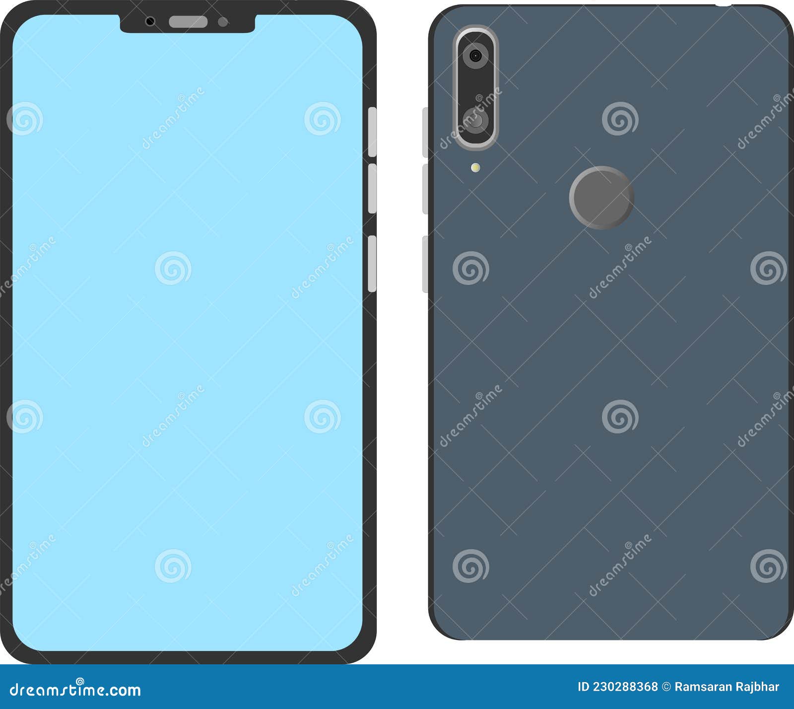 Smartphone with Front and Back Side. Touch Cellphone with Notch Screen ...