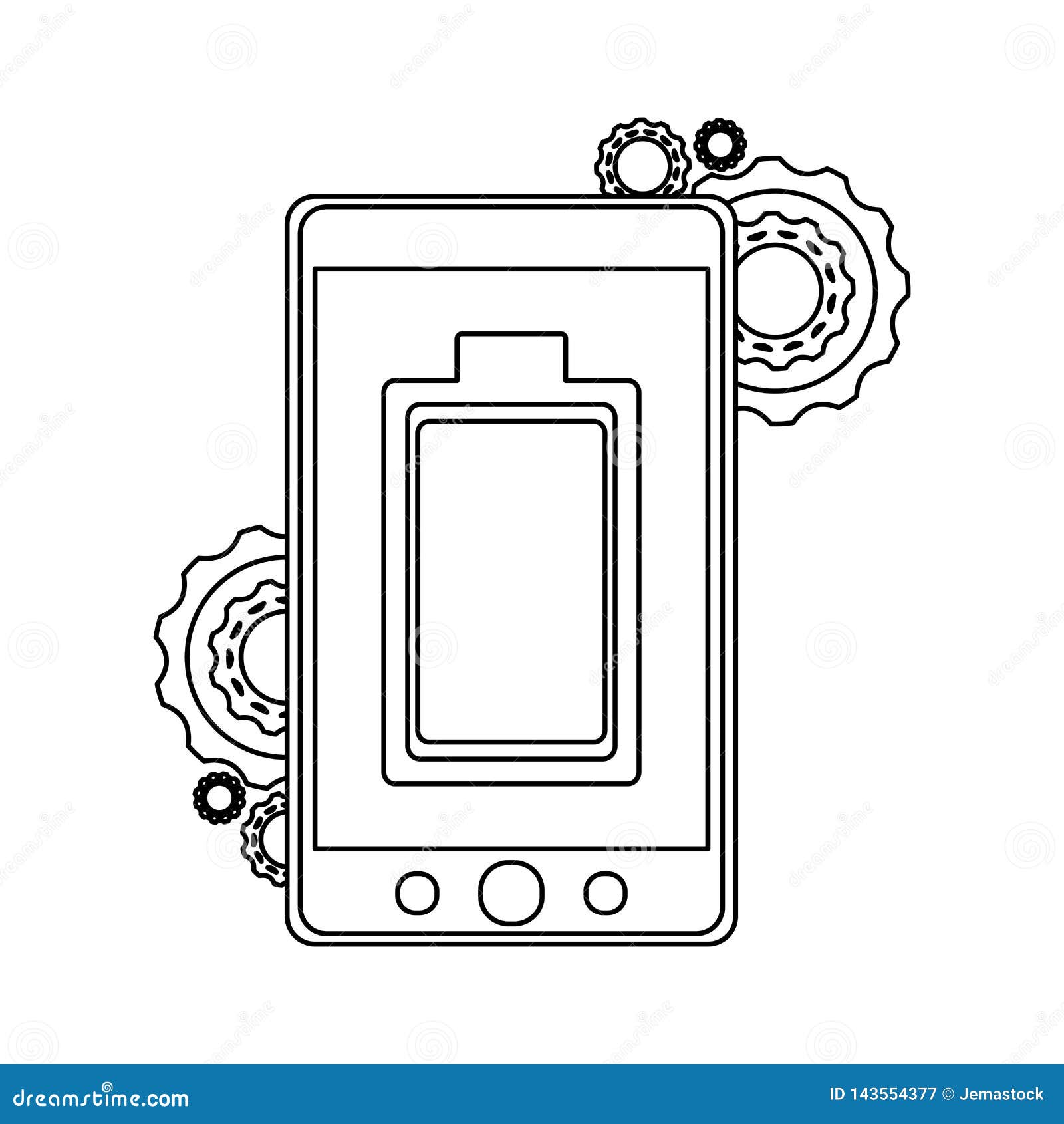 Smartphone Full Battery in Black and White Stock Vector - Illustration ...