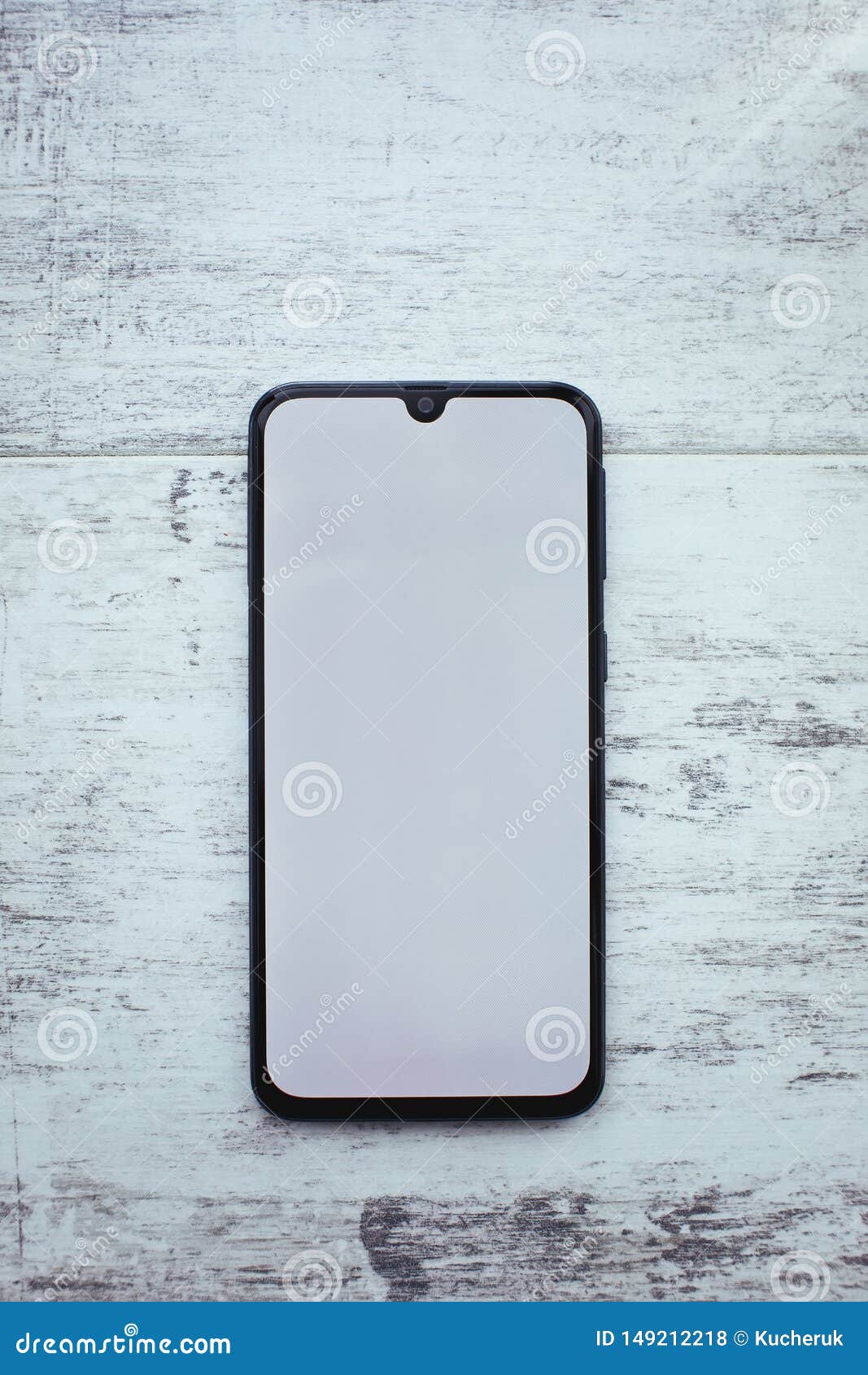 Smartphone with Full Screen Display on the Wooden Background Stock ...