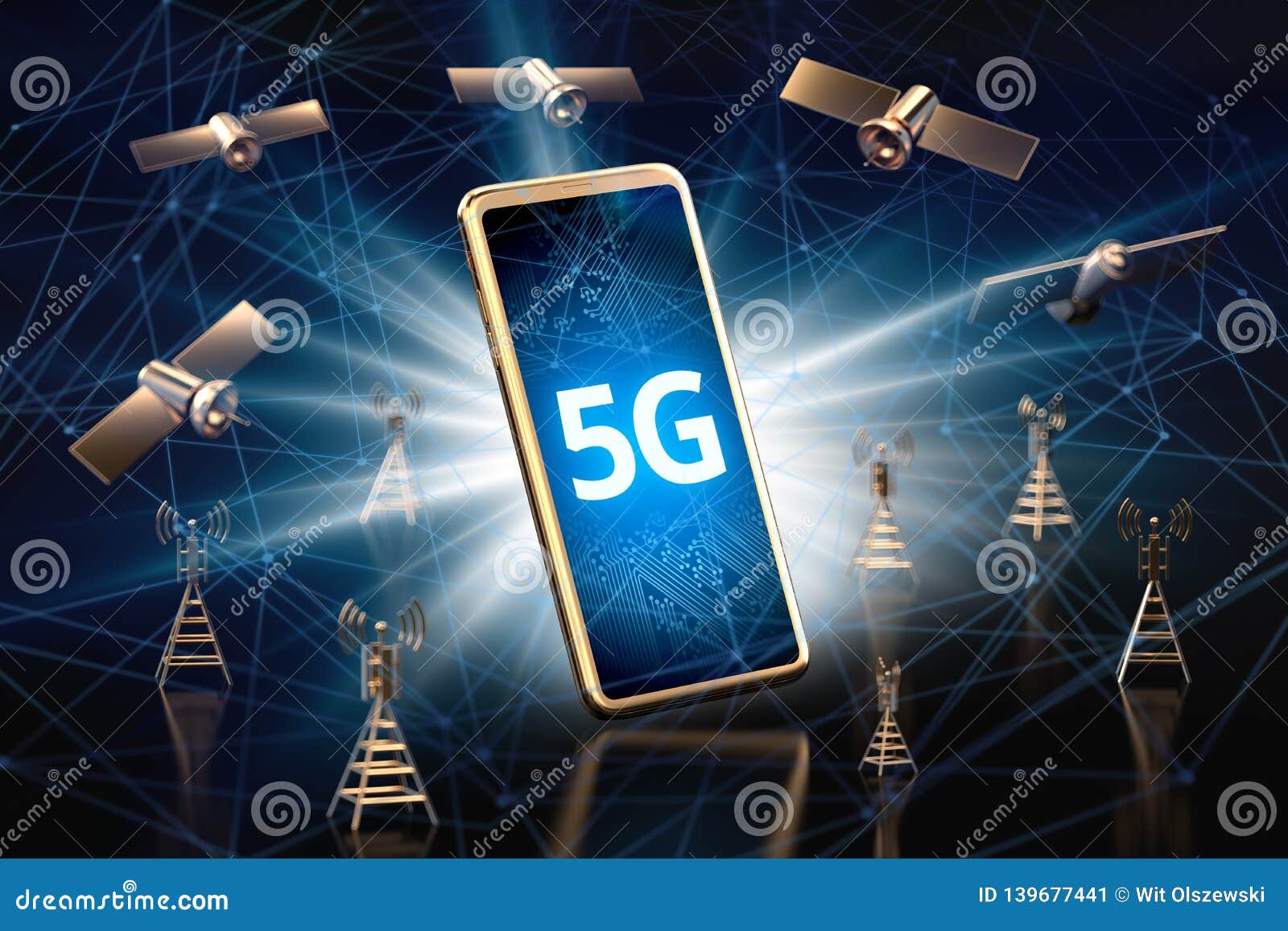 Smartphone with 5G Sign on the Screen Surrounded by High Speed Network ...