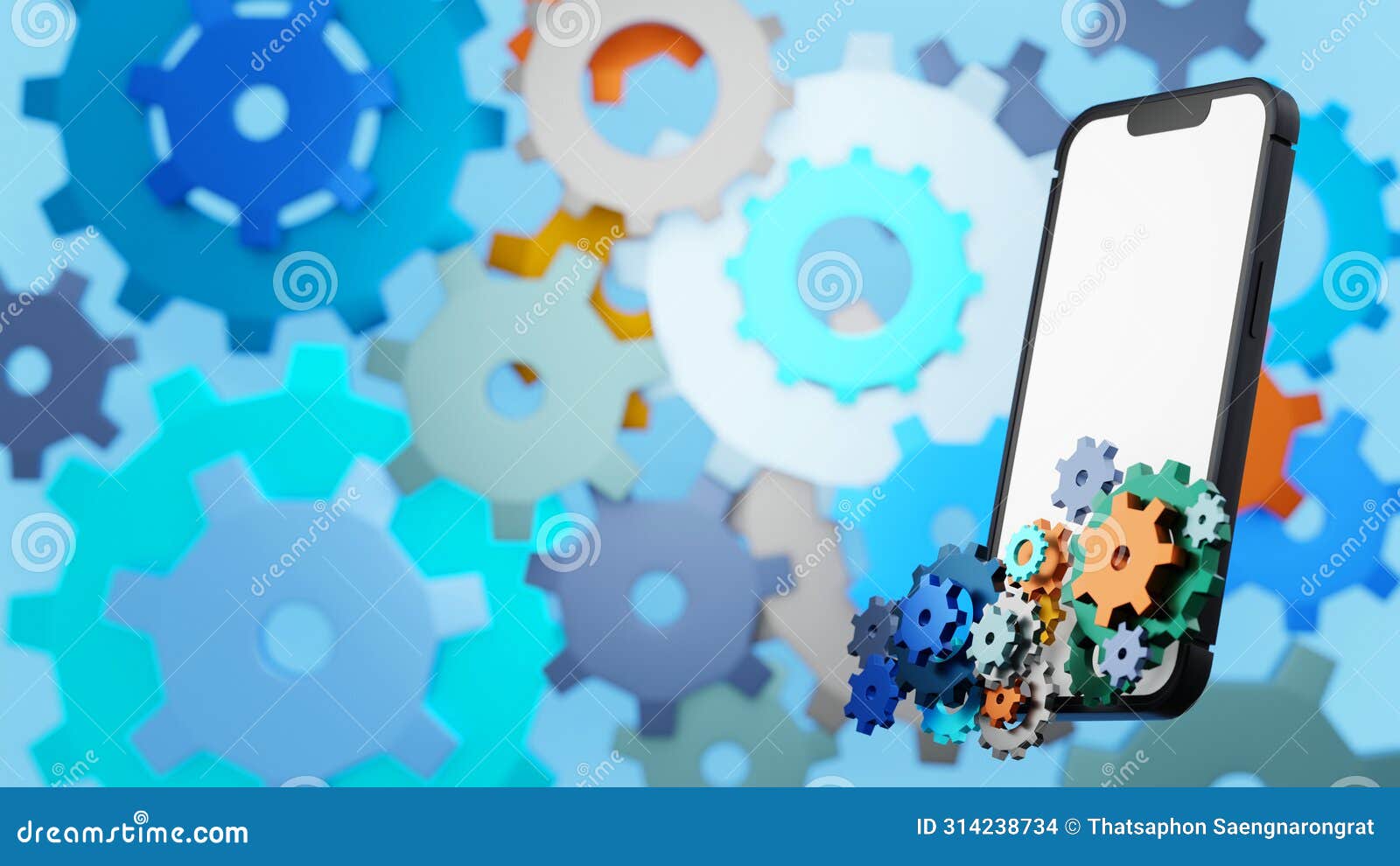 Smartphone with Gear and Cog Wheels, Maintenance, Install Application ...