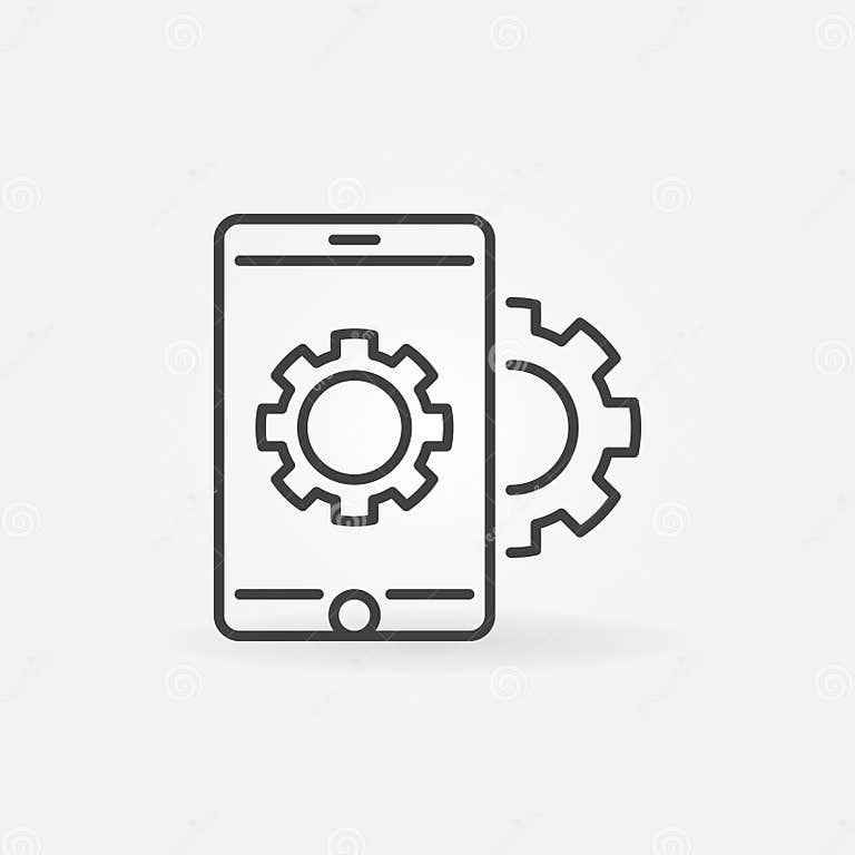 Smartphone with Gear Vector Icon in Thin Line Style Stock Vector ...