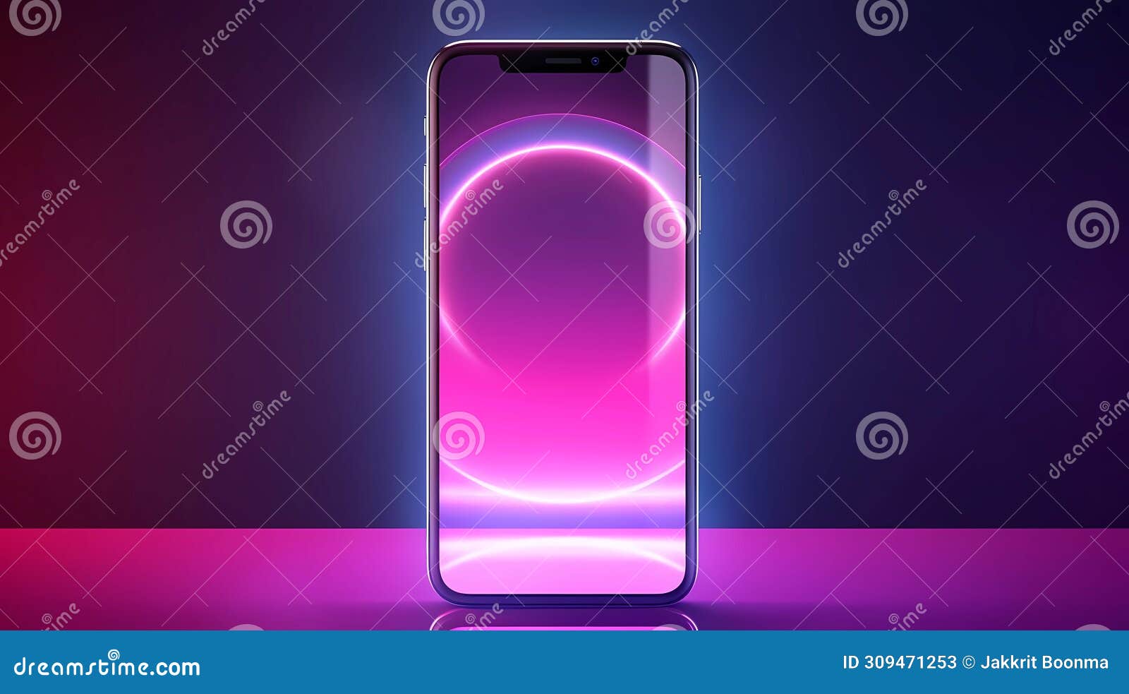 Smartphone with Glowing Neon Circle in Dark Room, Generative AI ...