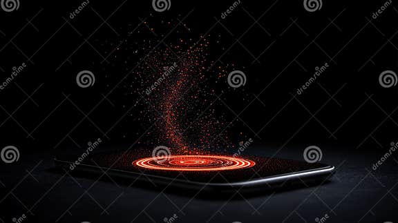 Smartphone with Glowing Particles on a Black Background Stock ...